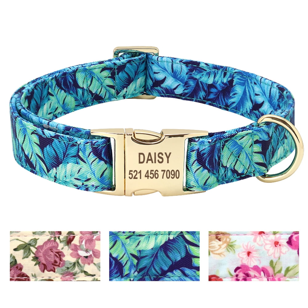Beirui Personalized Nylon Floral Dog Collar Engraved Pet ID Name Tag ...