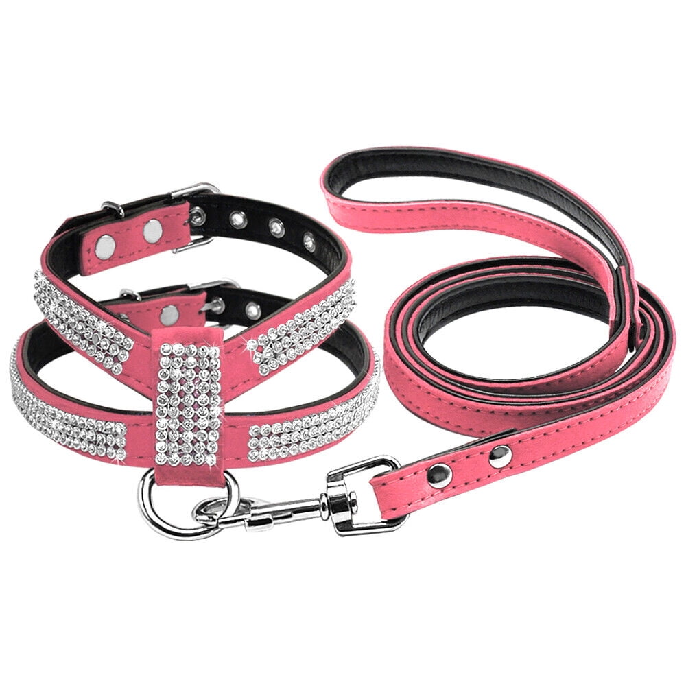 Beirui Rhinestone Suede Leather Dog Harness and Leash set Small Puppy ...