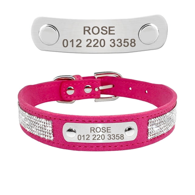 Beirui Soft Suede Leather Dog Collar Personalized Name Bling ...