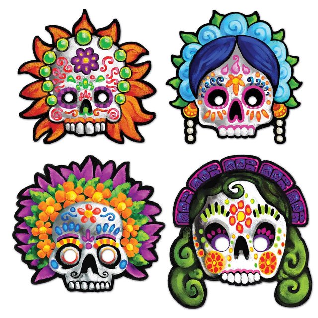 Day Of The Dead Masks 12" - 12 Pack (4 Per Package) - Walmart Business ...