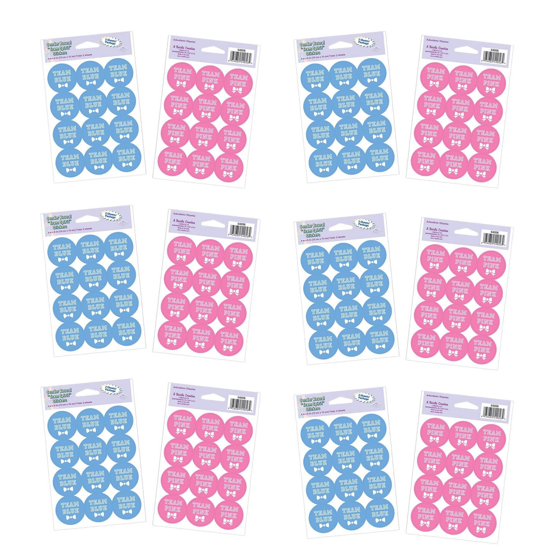 Beistle , 12 Sheets Team Blue/Team Pink Stickers, 4" x 6" Sheets,Pink ...