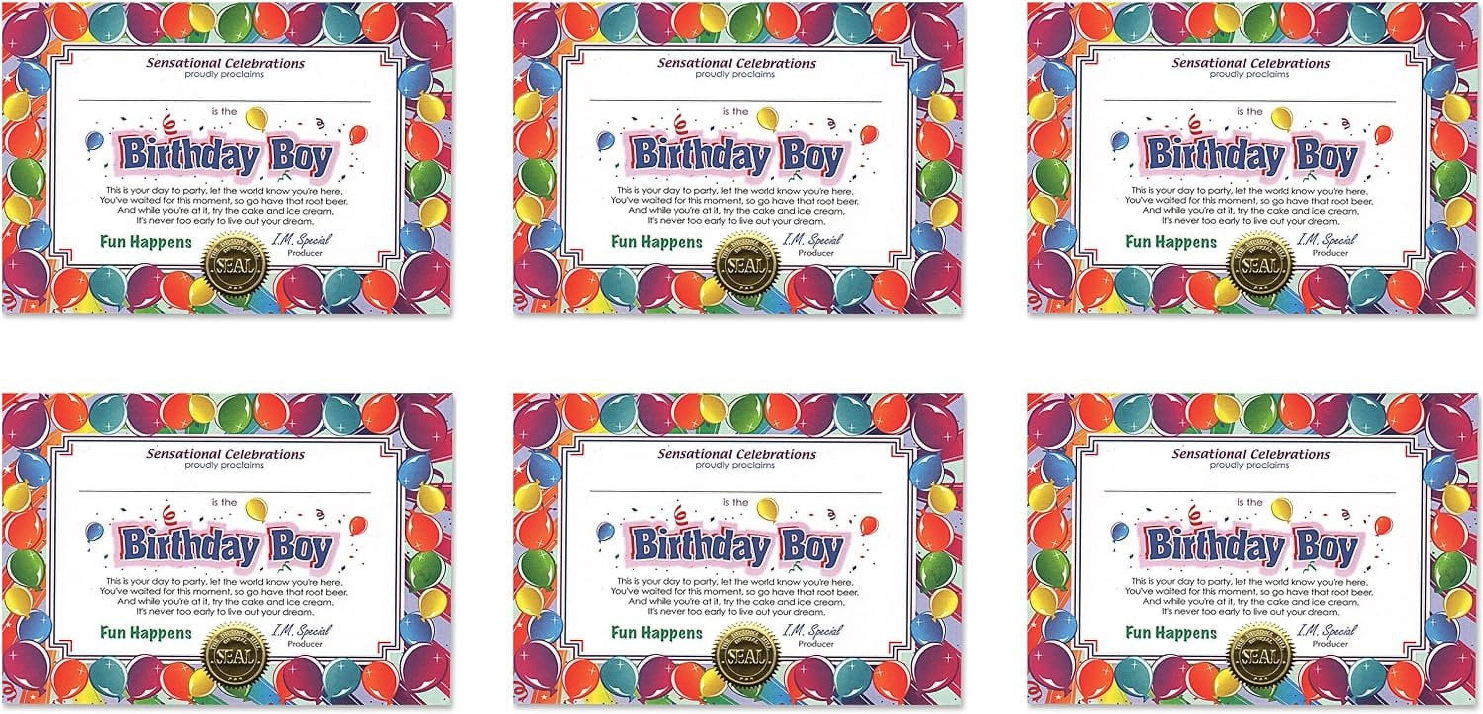 Beistle 6-Pack Birthday Boy Certificate, 5-Inch by 7-Inch - Walmart.com