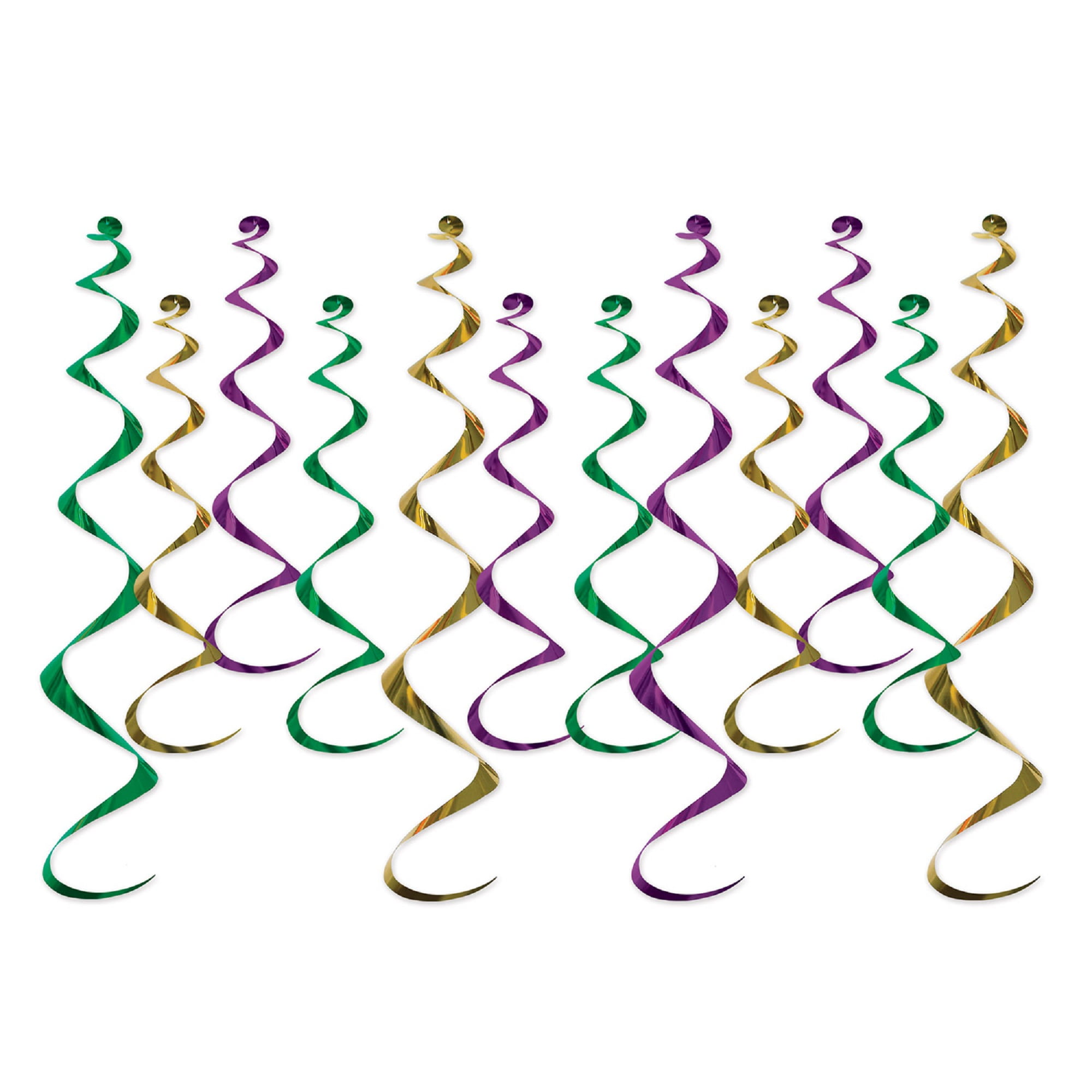 Beistle 72 Counts Green, Gold, and Purple Metallic Party Ceiling Whirls ...