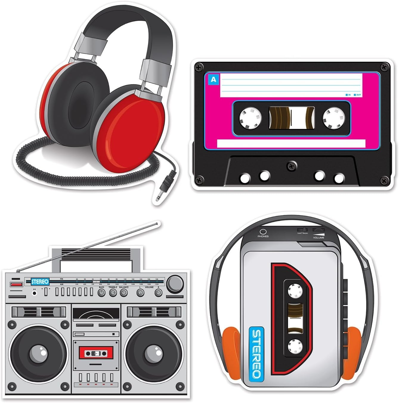 Beistle 8 Piece Nostalgic Eighties I Love The 80's Cassette Player Cut ...