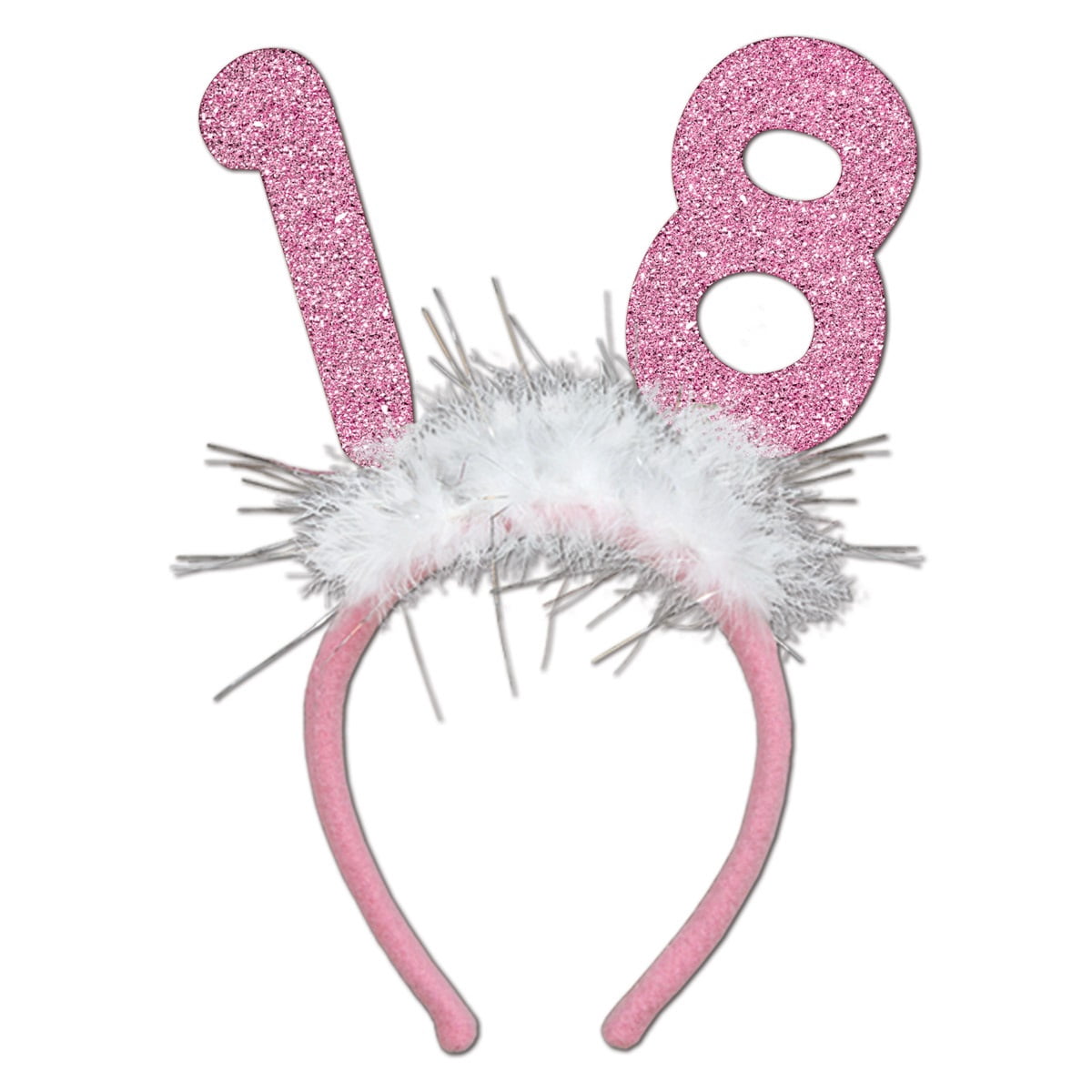 Beistle Club Pack of 12 Pink Glittered "18" Bopper Headband Party Favor ...