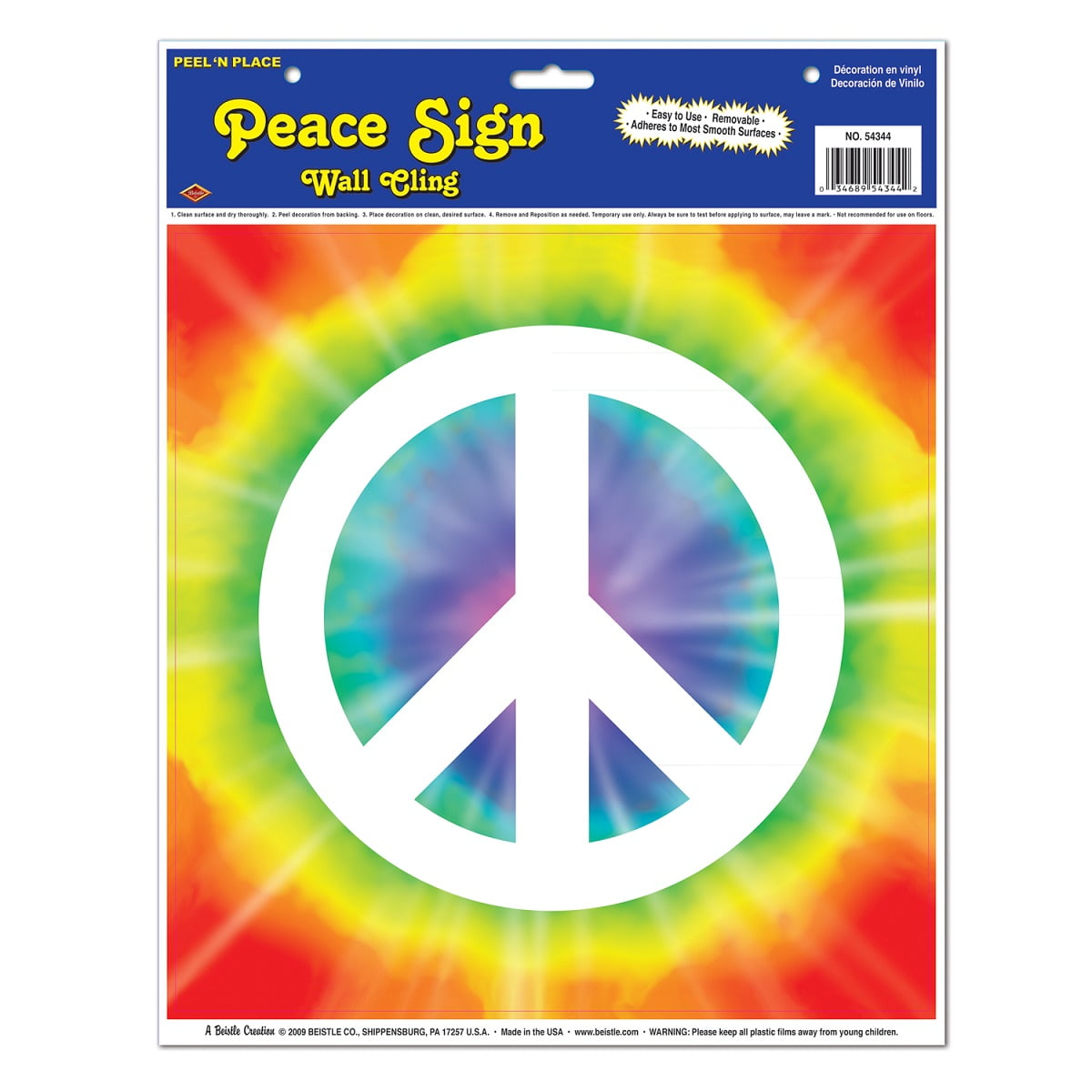 Beistle Club Pack of 12 Vibrantly Colored Peace Sign Peel 'N Place Wall ...