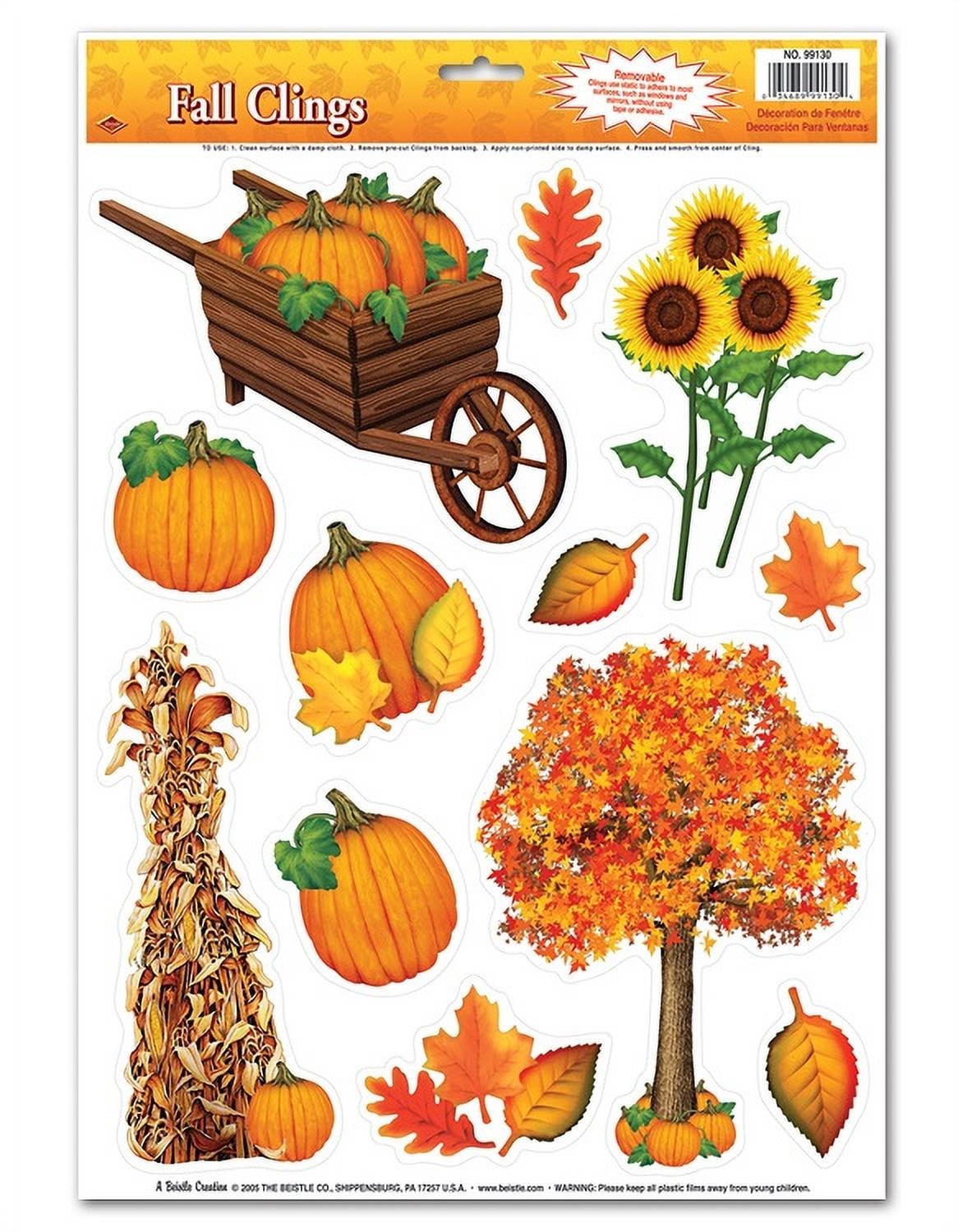 Beistle Club Pack of 144 Colorful Fall Thanksgiving Window Cling ...