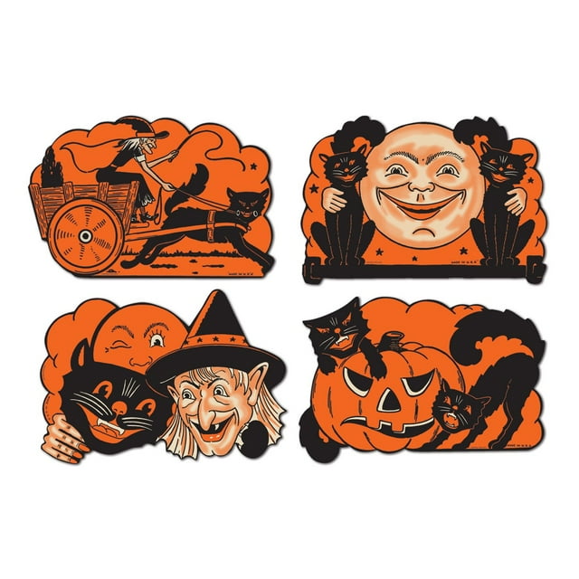 Beistle Club Pack of 48 Spooky Cat, Witch and Pumpkin Cutout Halloween ...