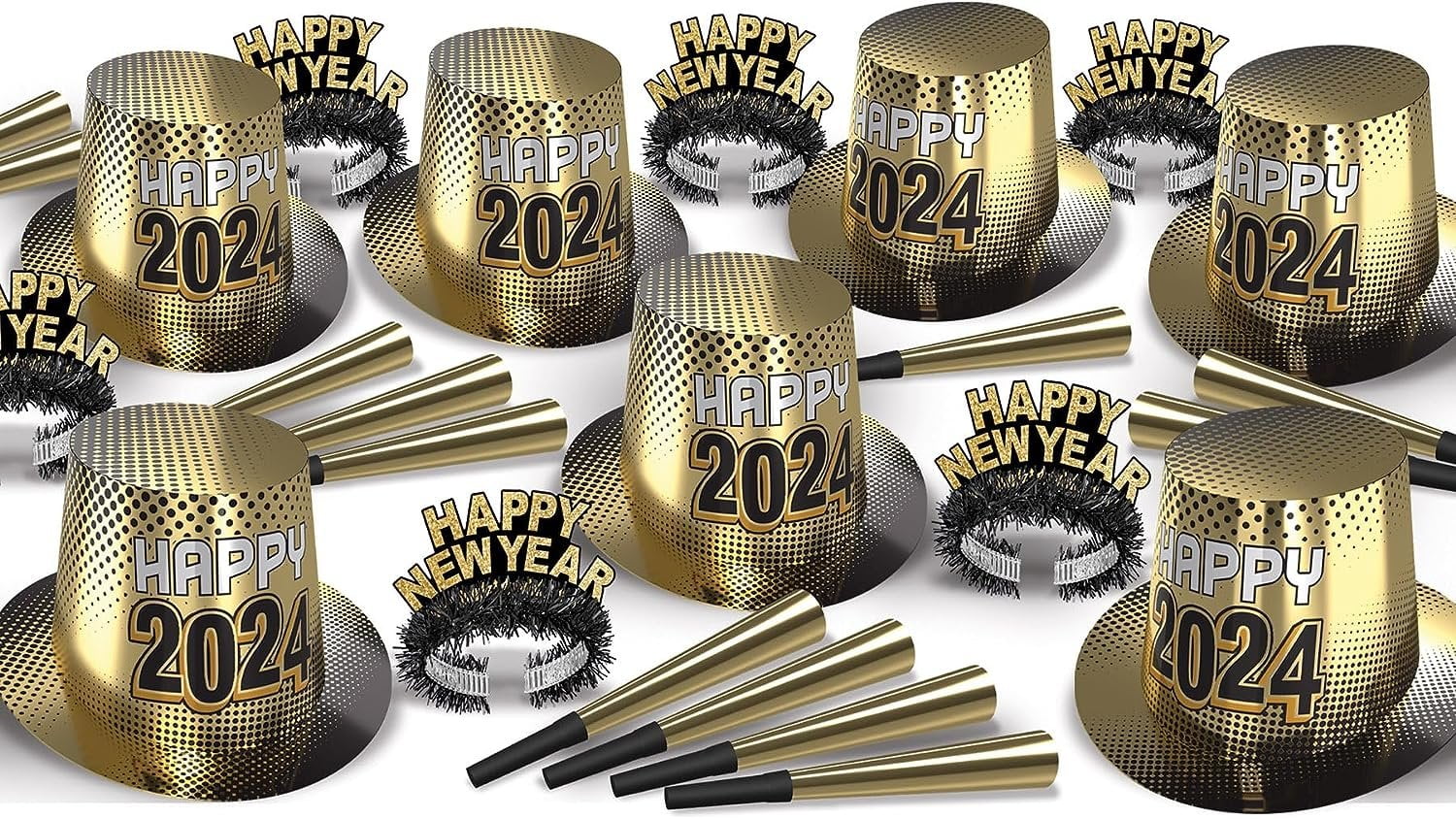 Beistle Gold & Black 2024 New Year's Eve Assortment for 50 People NYE ...