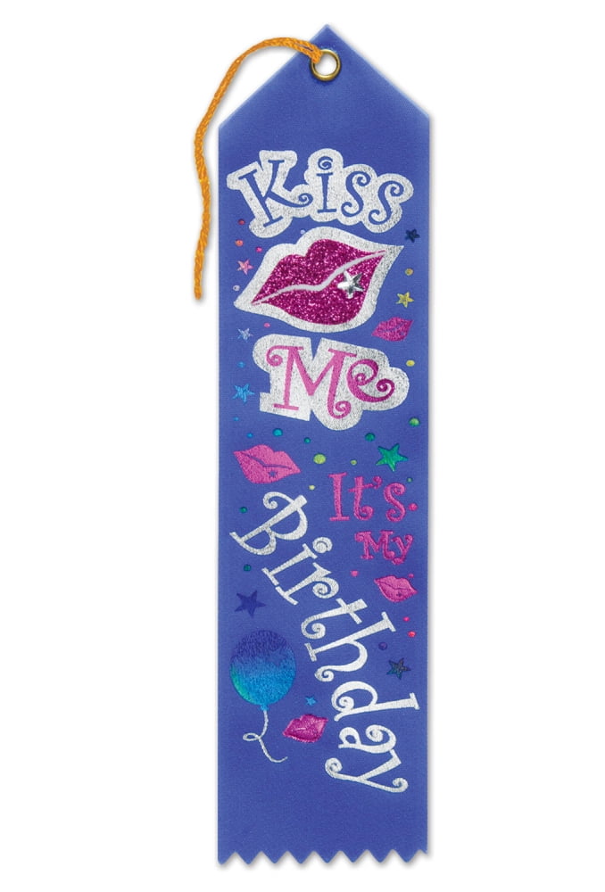 Beistle Pack of 6 Blue and Red "Kiss Me Birthday" Jeweled Party Favor ...