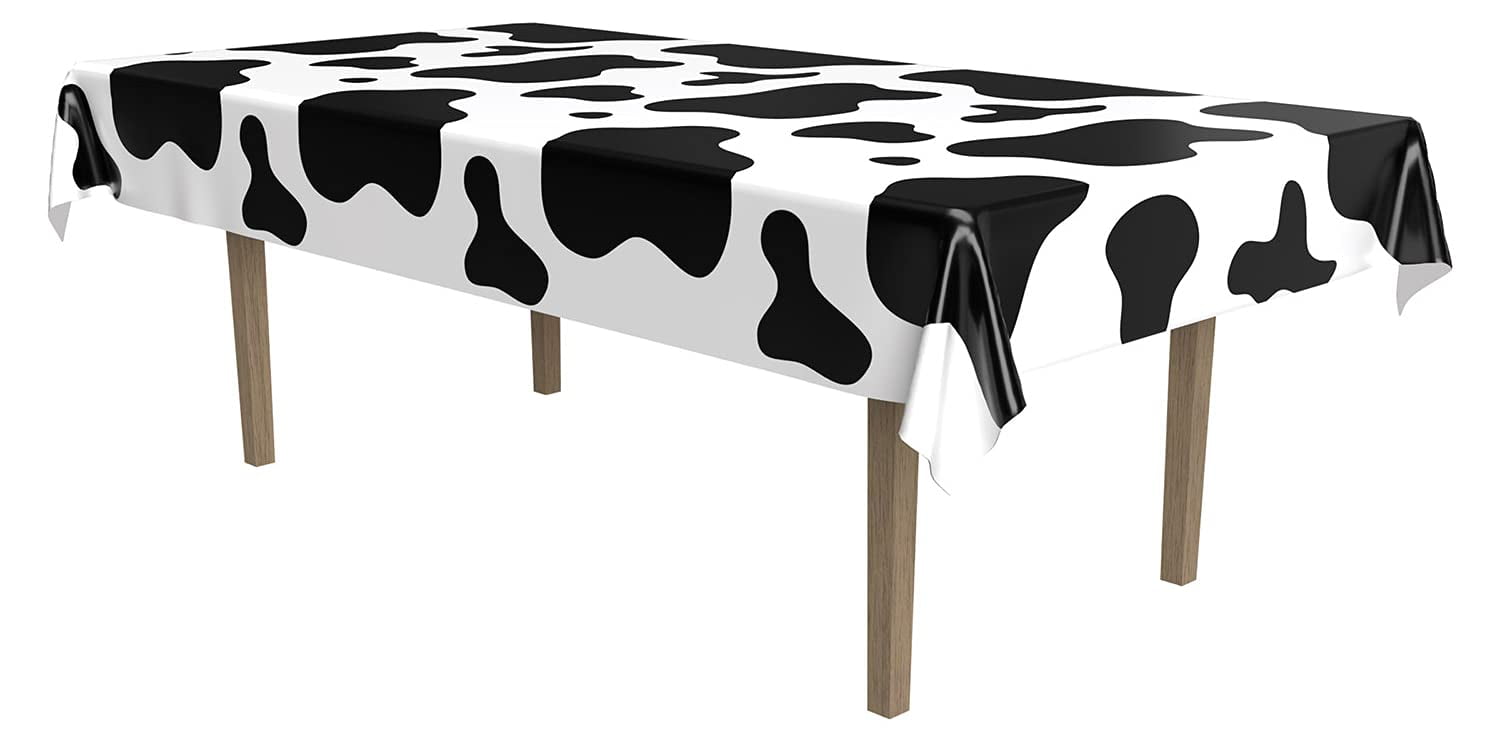 Beistle Plastic Cow Print Rectangle Table Cover for Farm Animal Theme ...