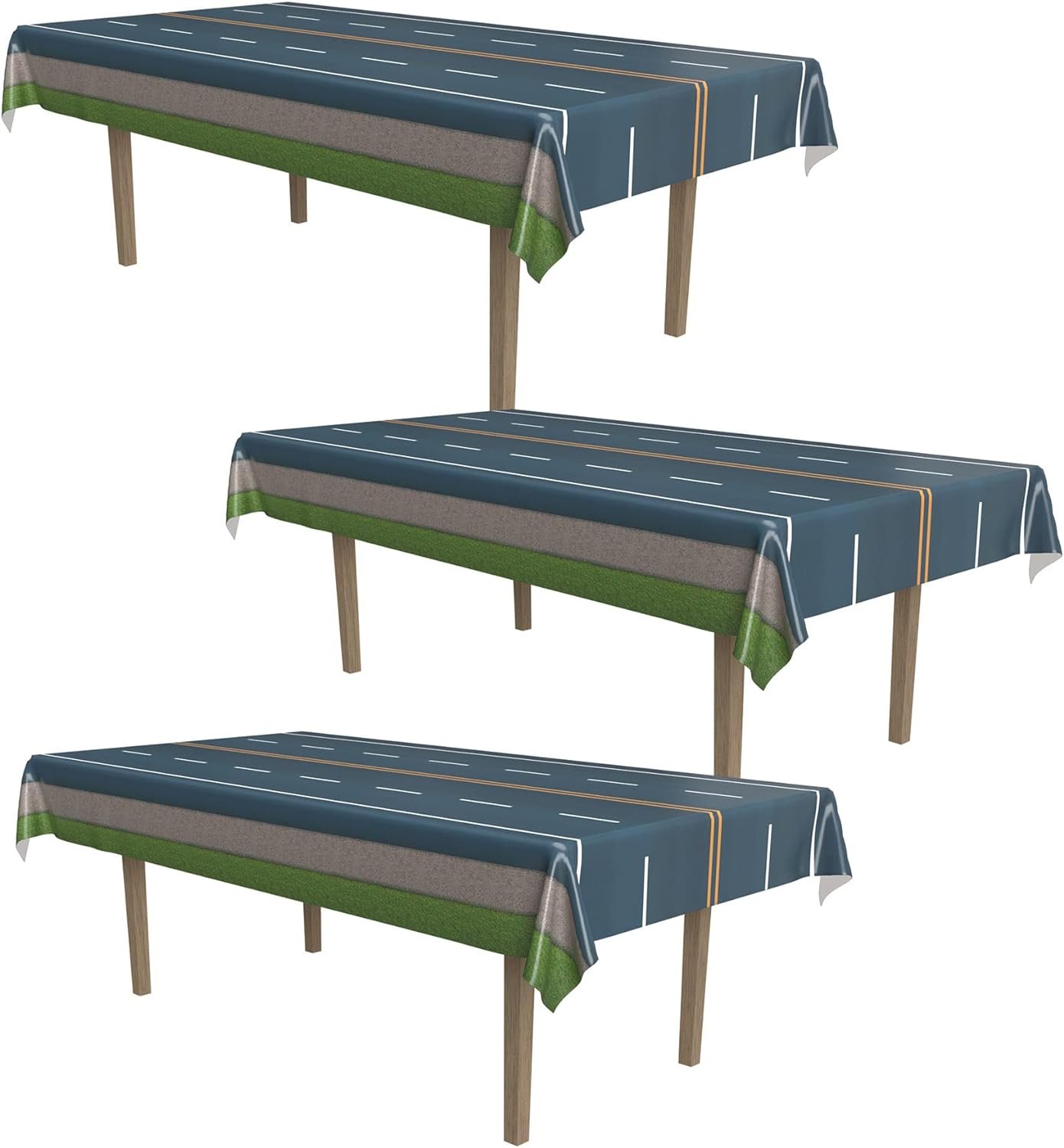 Beistle Road Tablecovers, 54 x 108, 3 Pieces Plastic Table Cloth, Car ...