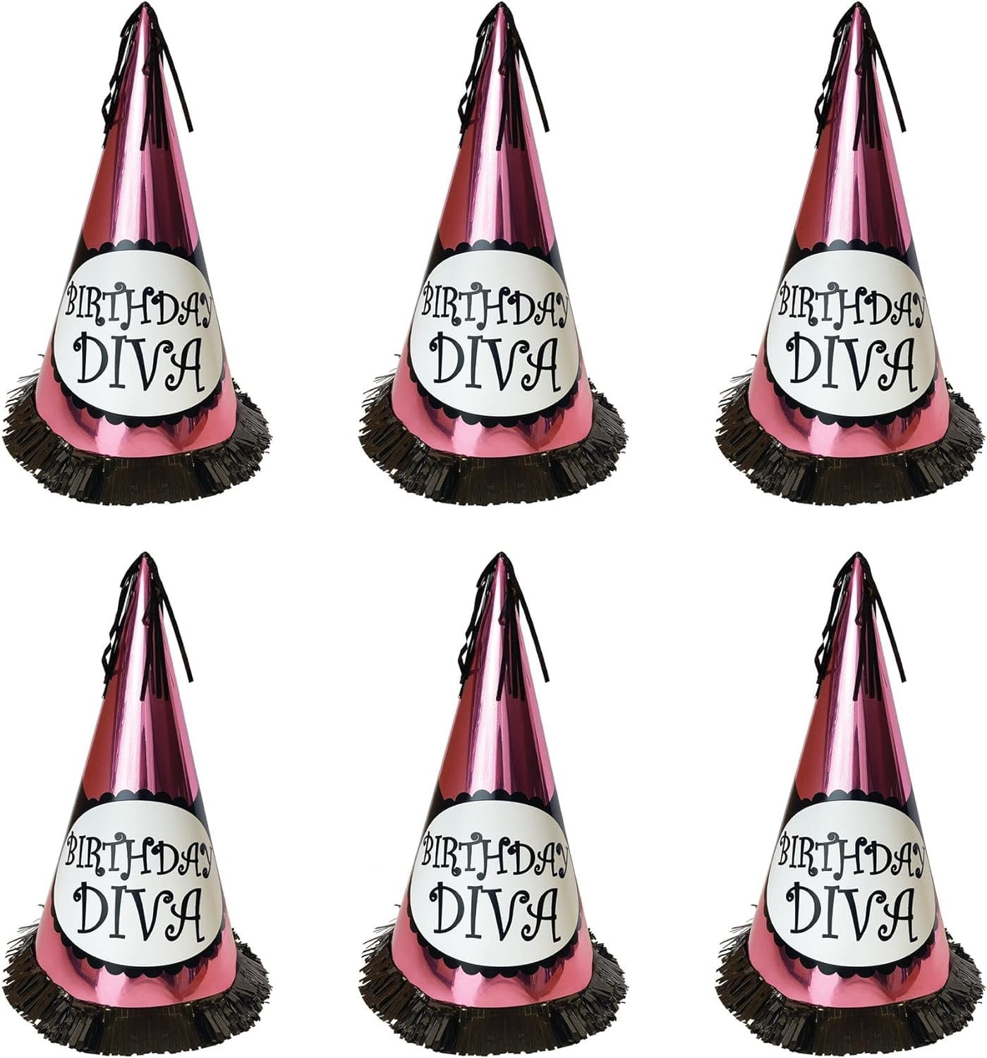 Beistle S60619AZ6 Fringed Foil Birthday Diva Party Hats, 12.5", Pink ...
