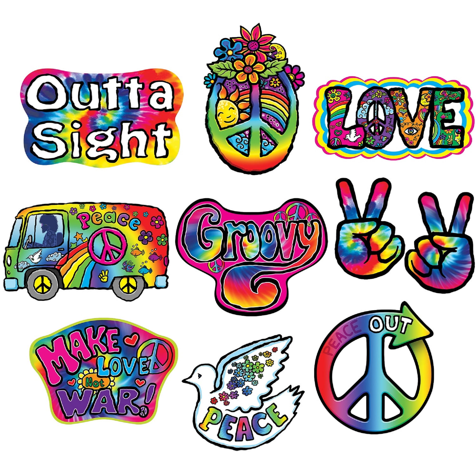 Beistle Set of 120 Multicolor Psychedelic 60’s Party Cutouts 12.25 ...