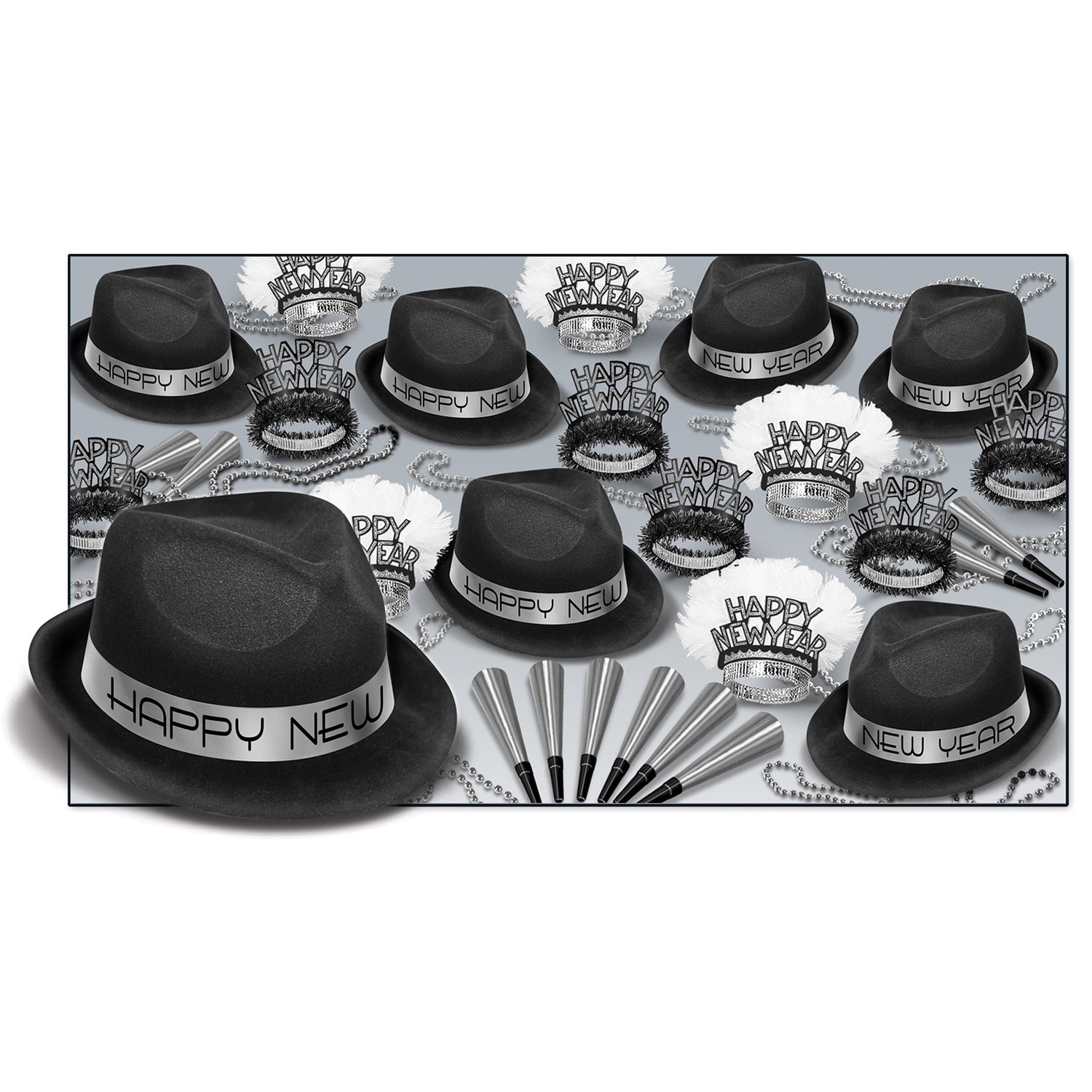 The Black and Silver Party Kit Assortment For 50 People for New Year's ...