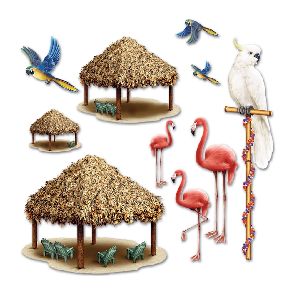Beistle Tiki Hut and Tropical Bird Photo Props 10 Piece Luau ...