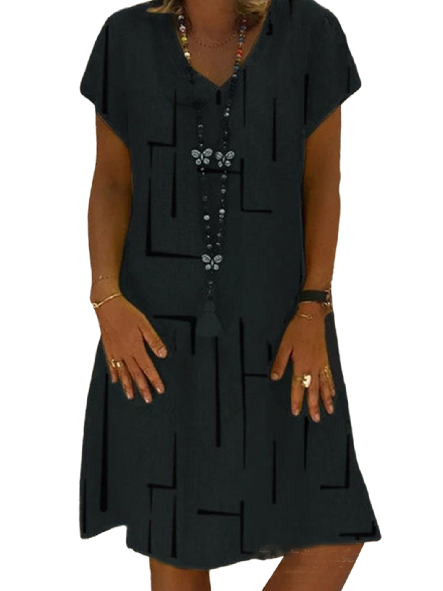 Beiwei Ladies Mini Dress Printed Summer Beach Sundress V Neck Short ...