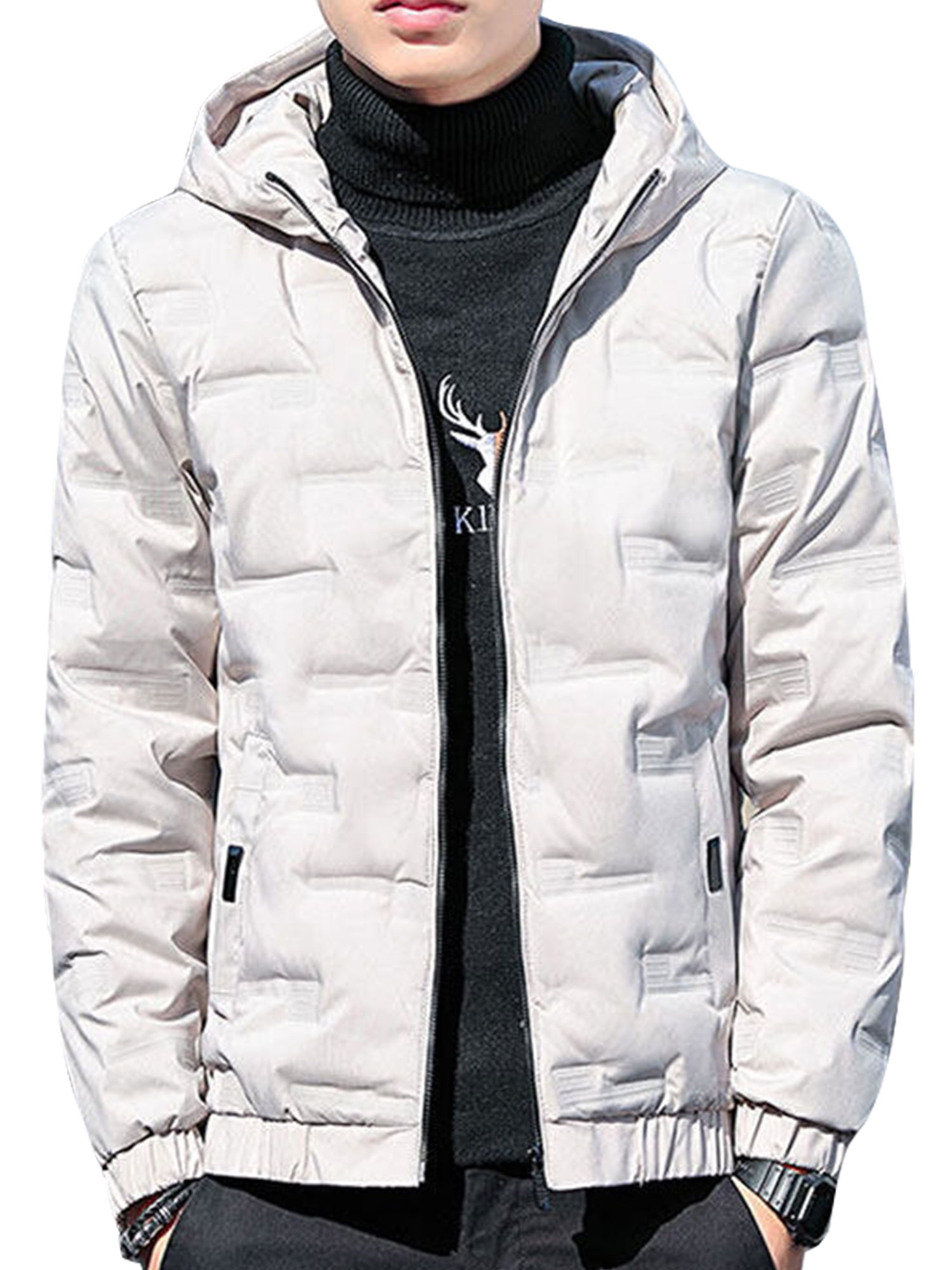 Beiwei Men Outwear Solid Color Coat Hooded Neck Jacket Regular Fit ...