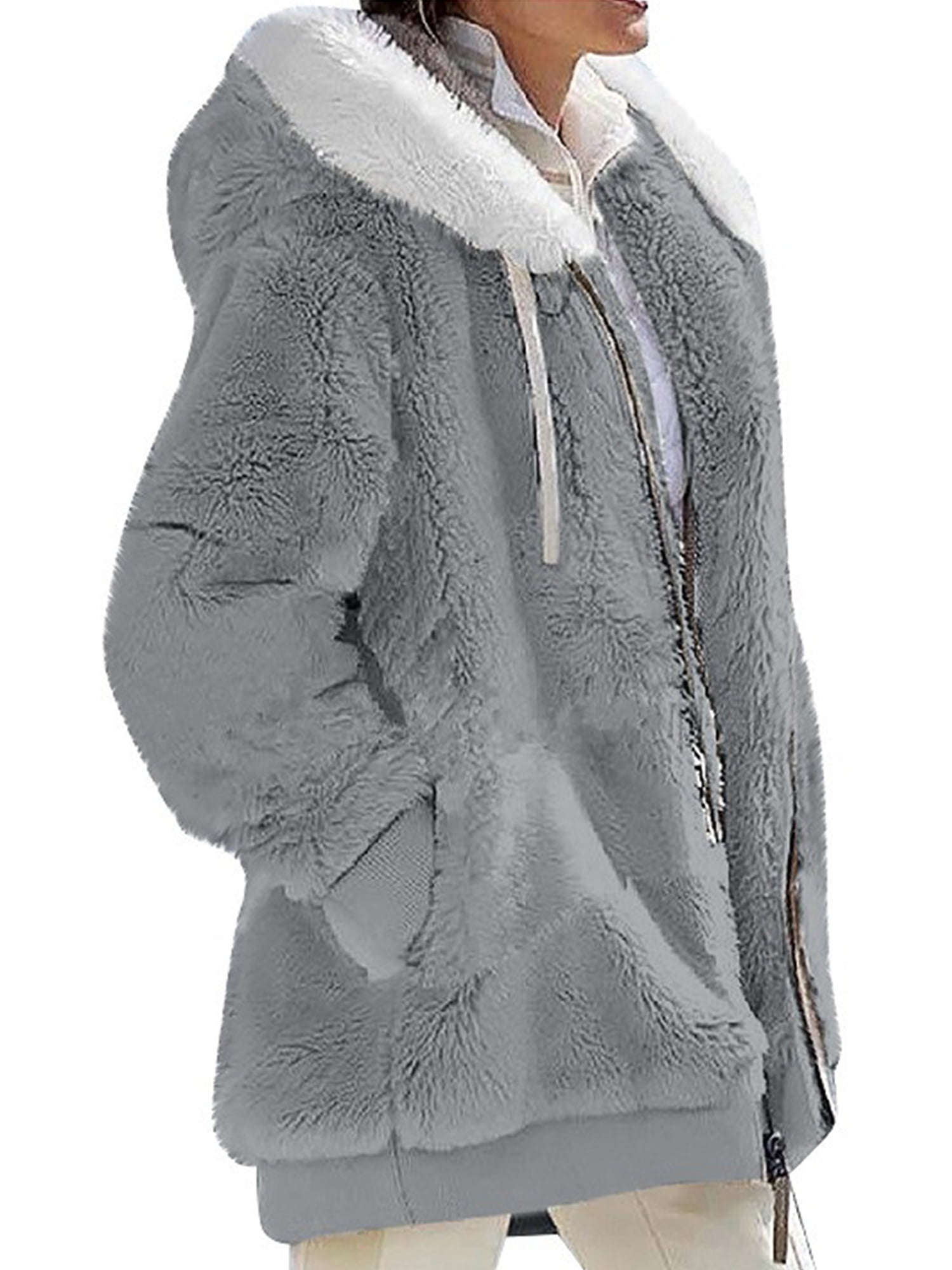 Beiwei Women Warm Open Front Hooded Cardigan Long Sleeve Loose Plush ...