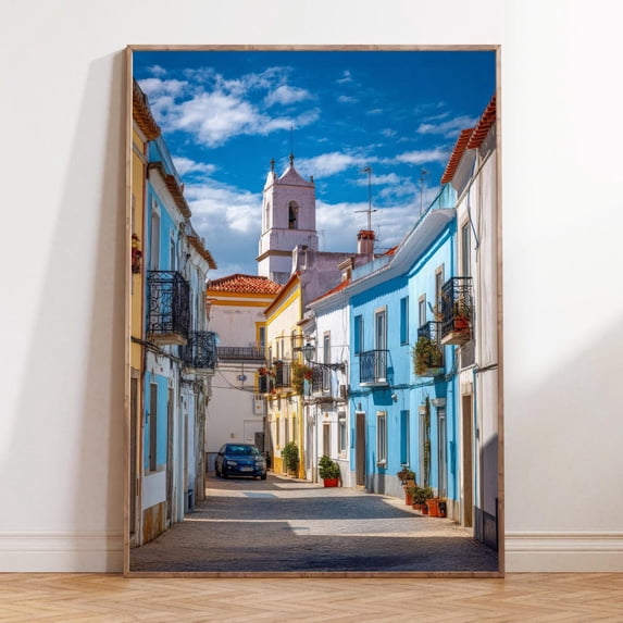Beja Portugal Blue Streets Mediterranean Town Wall Art, Unframed Paper ...