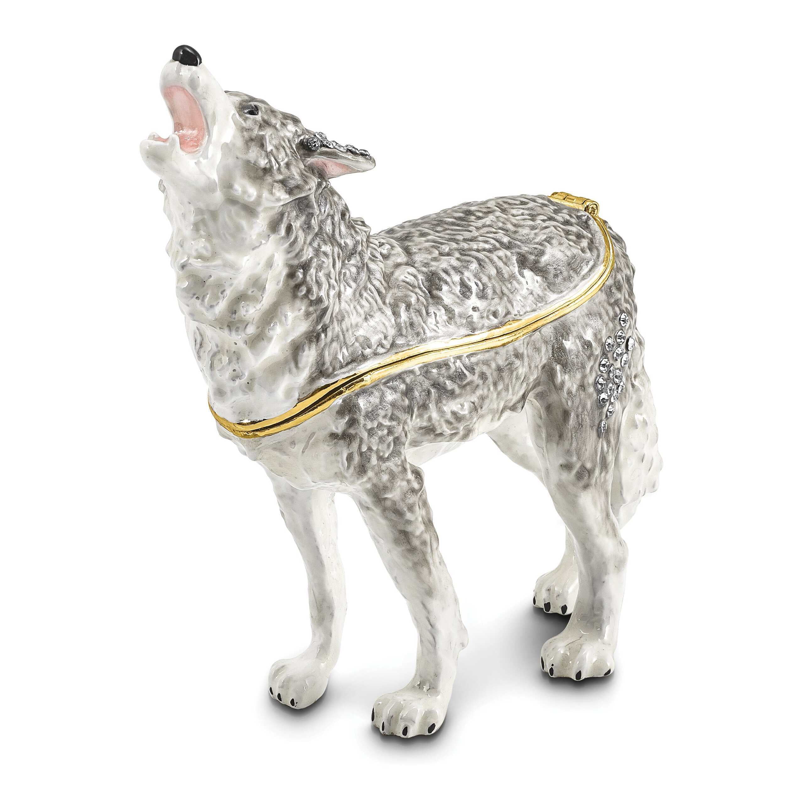 Bejeweled Pewter Multi Color Enamel Finish Howling Wolf Trinket Box ...