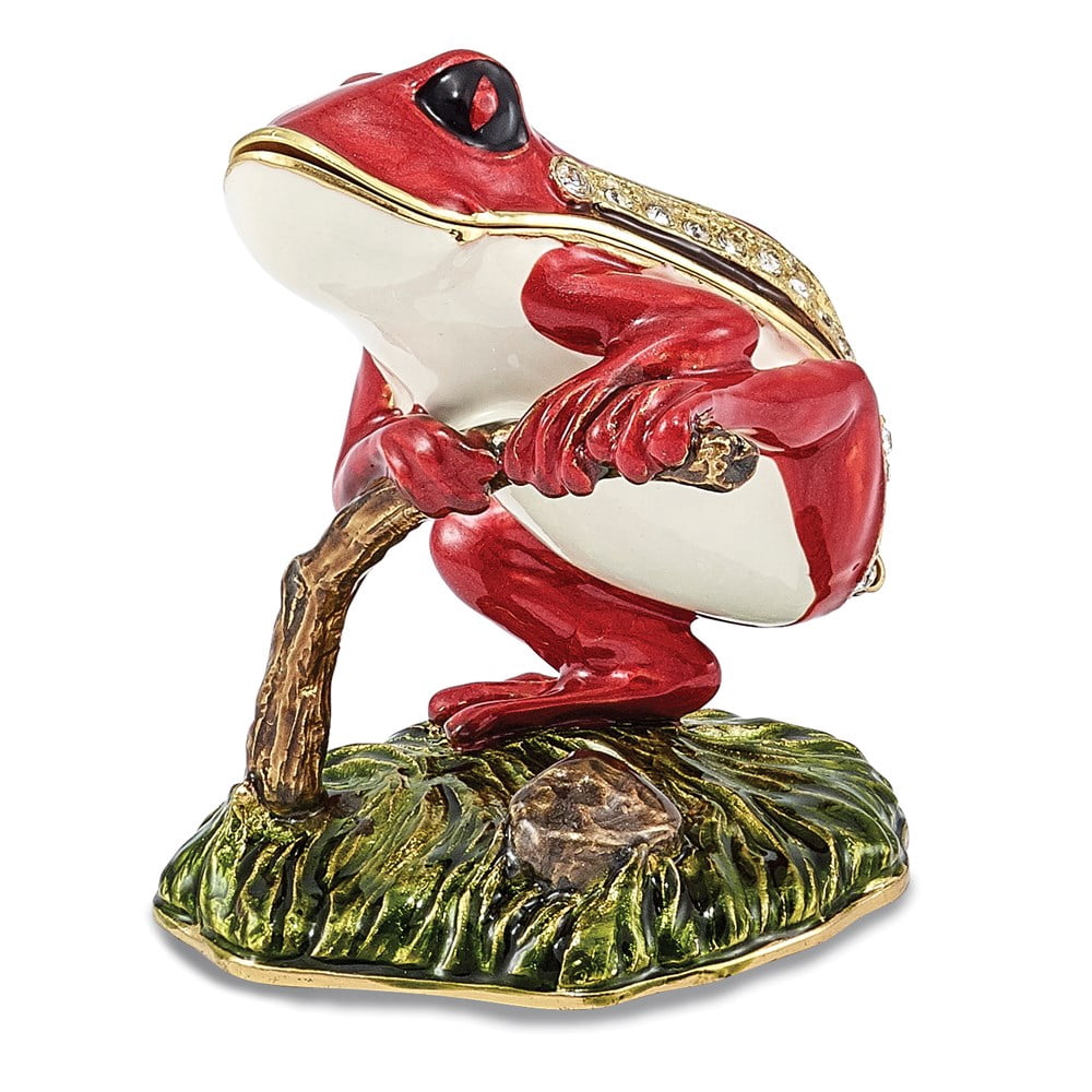 Bejeweled Multi Color Finish RASCAL Red Frog on Branch Trinket Box ...