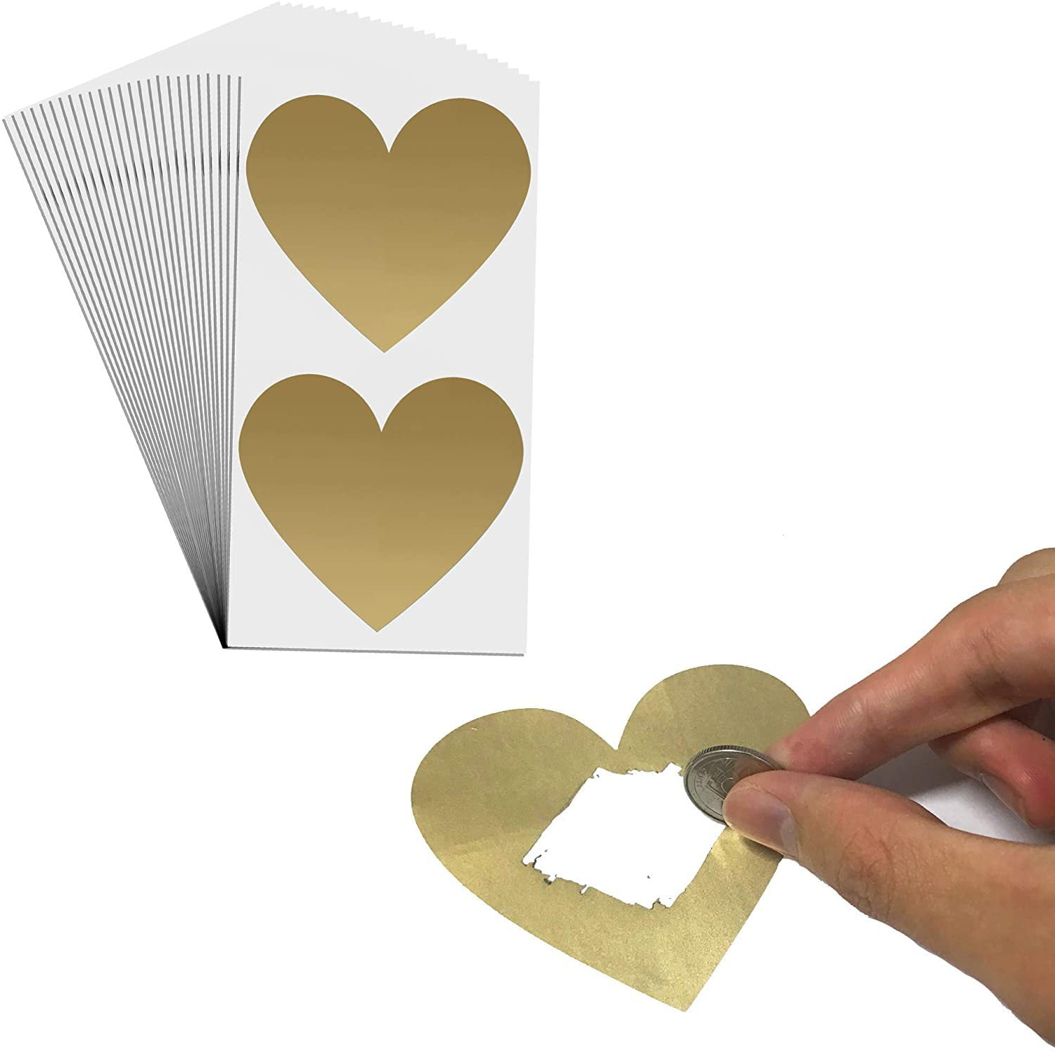 Bekayaa 50-Pack Gold Heart Scratch Off Labels, Self-Adhesive Stickers ...