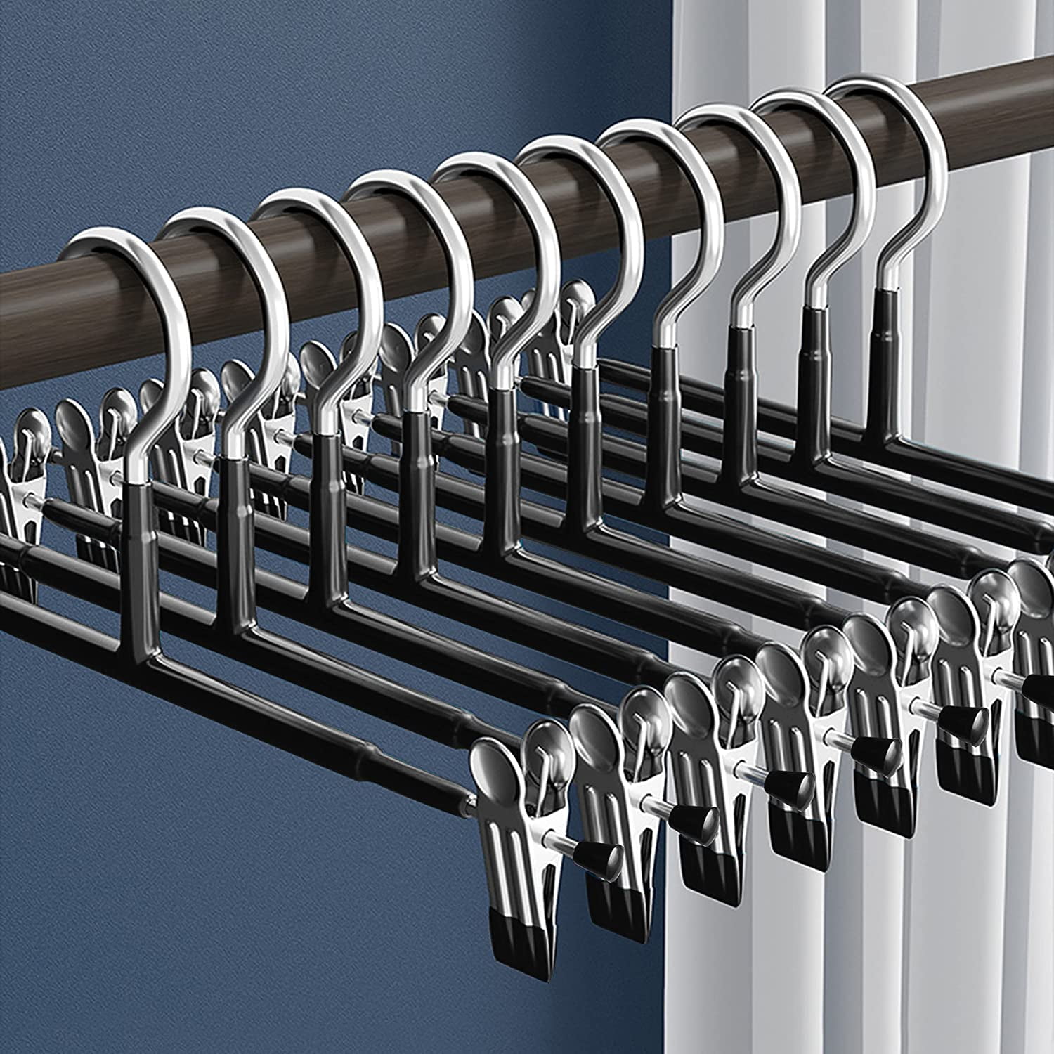Bekayaa Black Metal Hangers with Clips, Non-Slip Rubber Coated Hangers ...