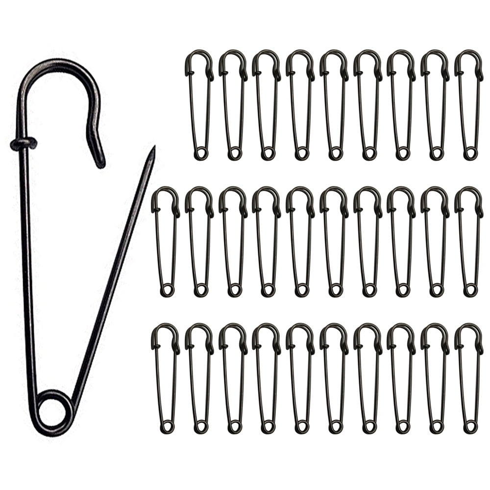 Bekayaa Heavy Duty Safety Pins Extra Large, Pack of 30 Black Pins for ...