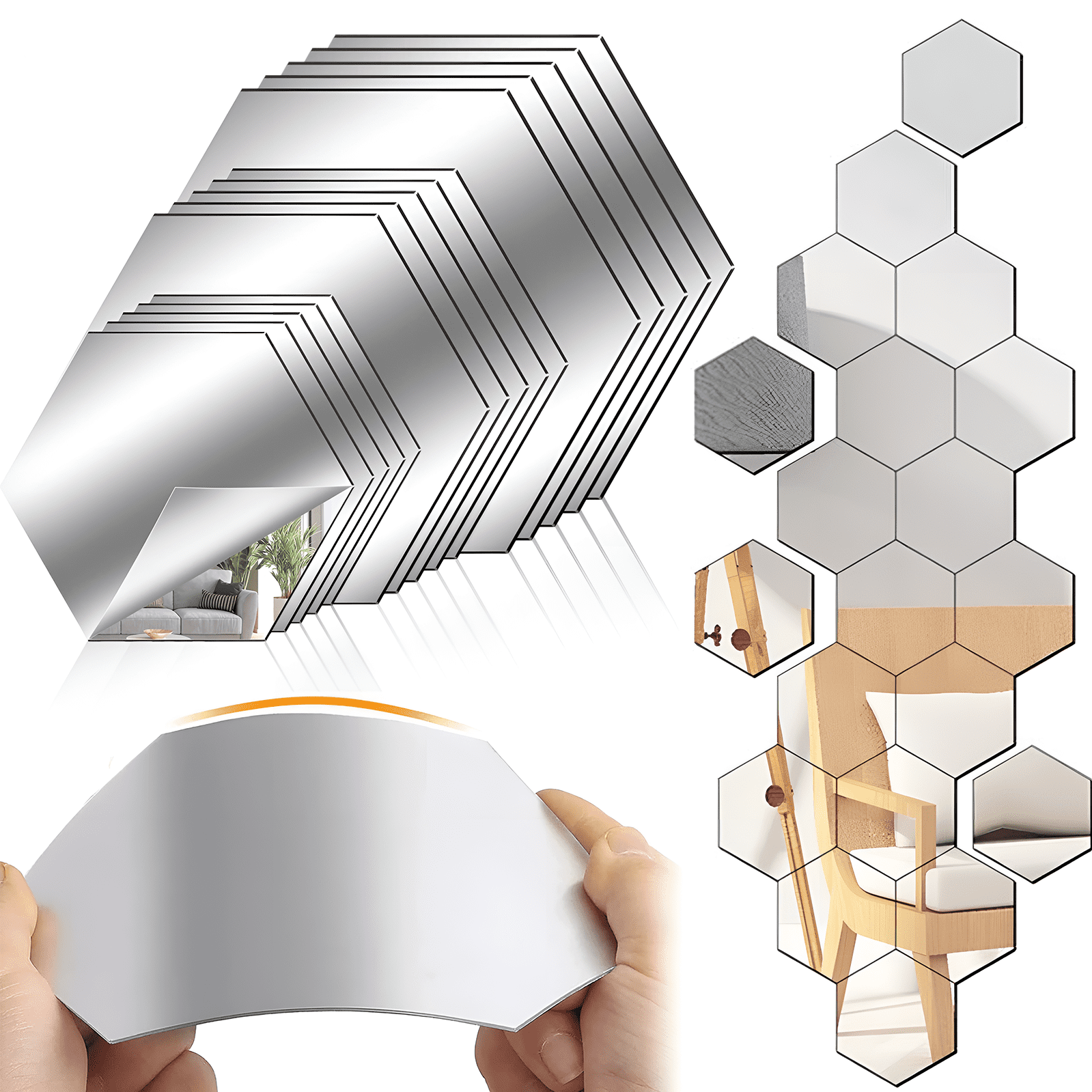 TureClos 10pcs Wall Sticker Acrylic Flower Mirror Self-Adhesive Decal ...