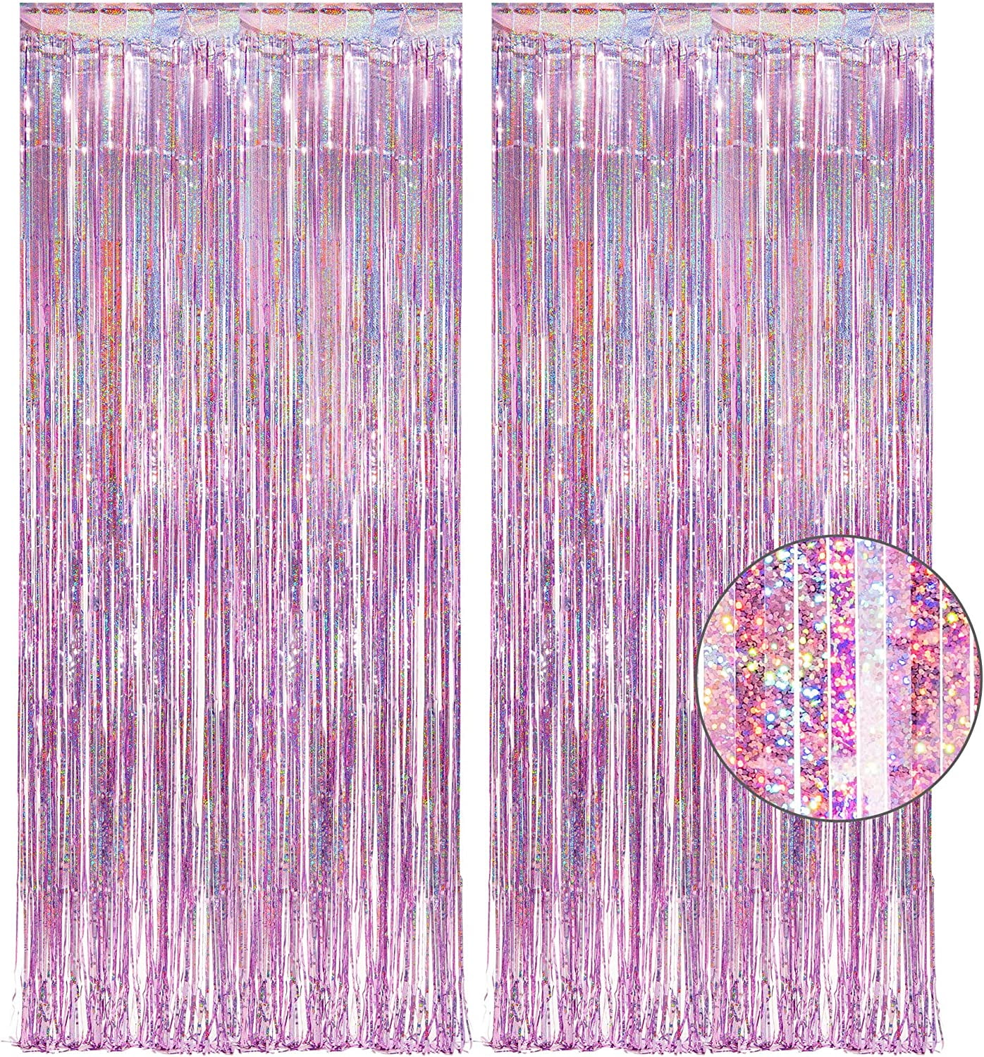 Bekayaa Pink Tinsel Curtain, Foil Fringe 2-Pack, Lilac Party Streamers ...