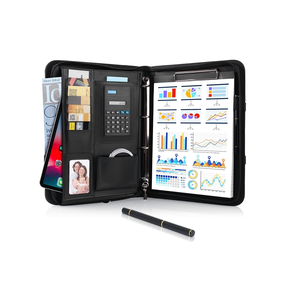 Bekayaa Professional Zippered Portfolio, Black Binder with Handle ...
