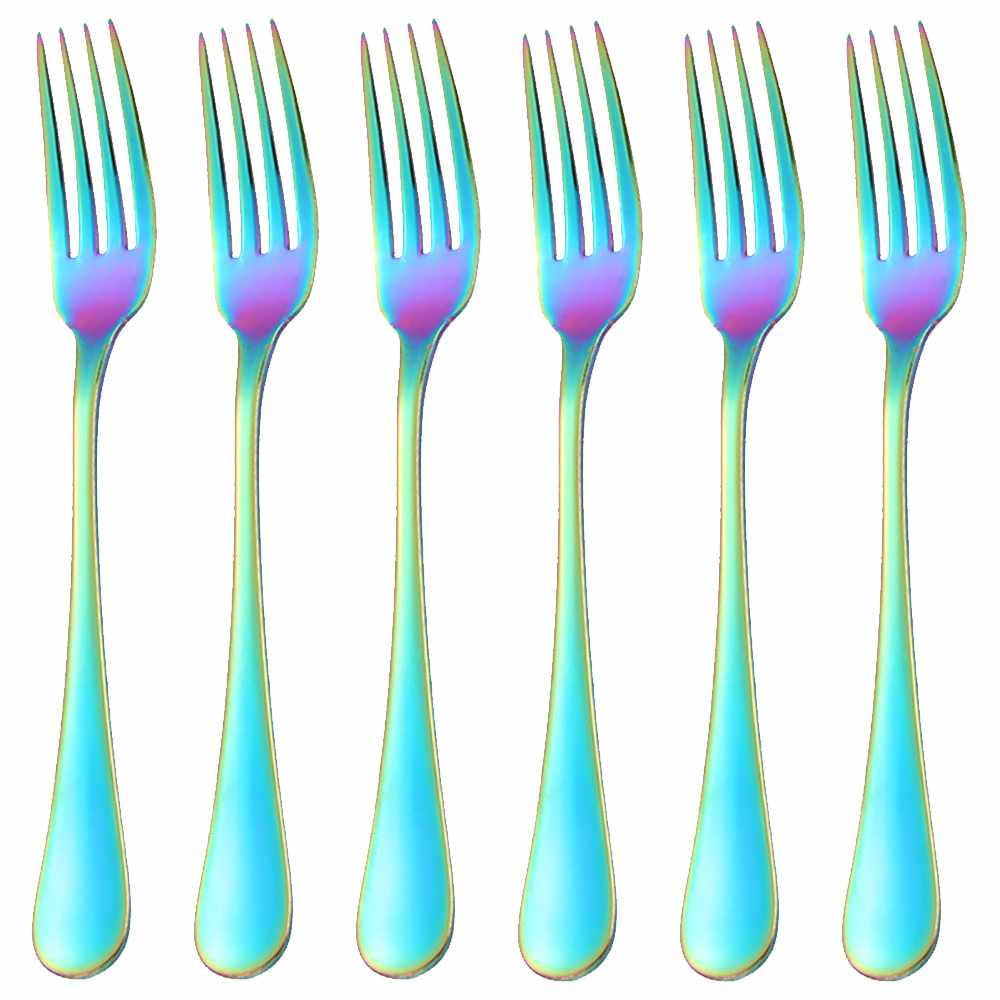 Bekayaa Rainbow 6-Piece Dinner Fork Set, Colorful Stainless Steel ...