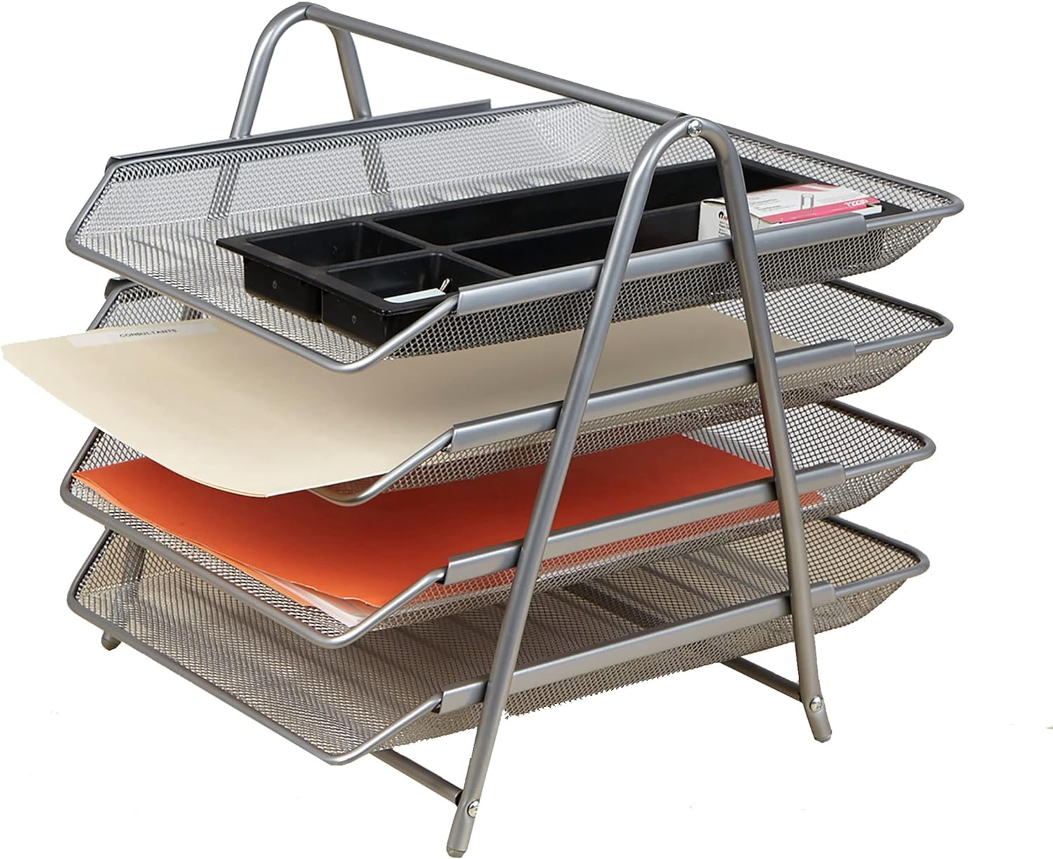 Bekayaa Silver Mesh 4-Tier Paper Tray, Desktop Organizer, File Storage ...