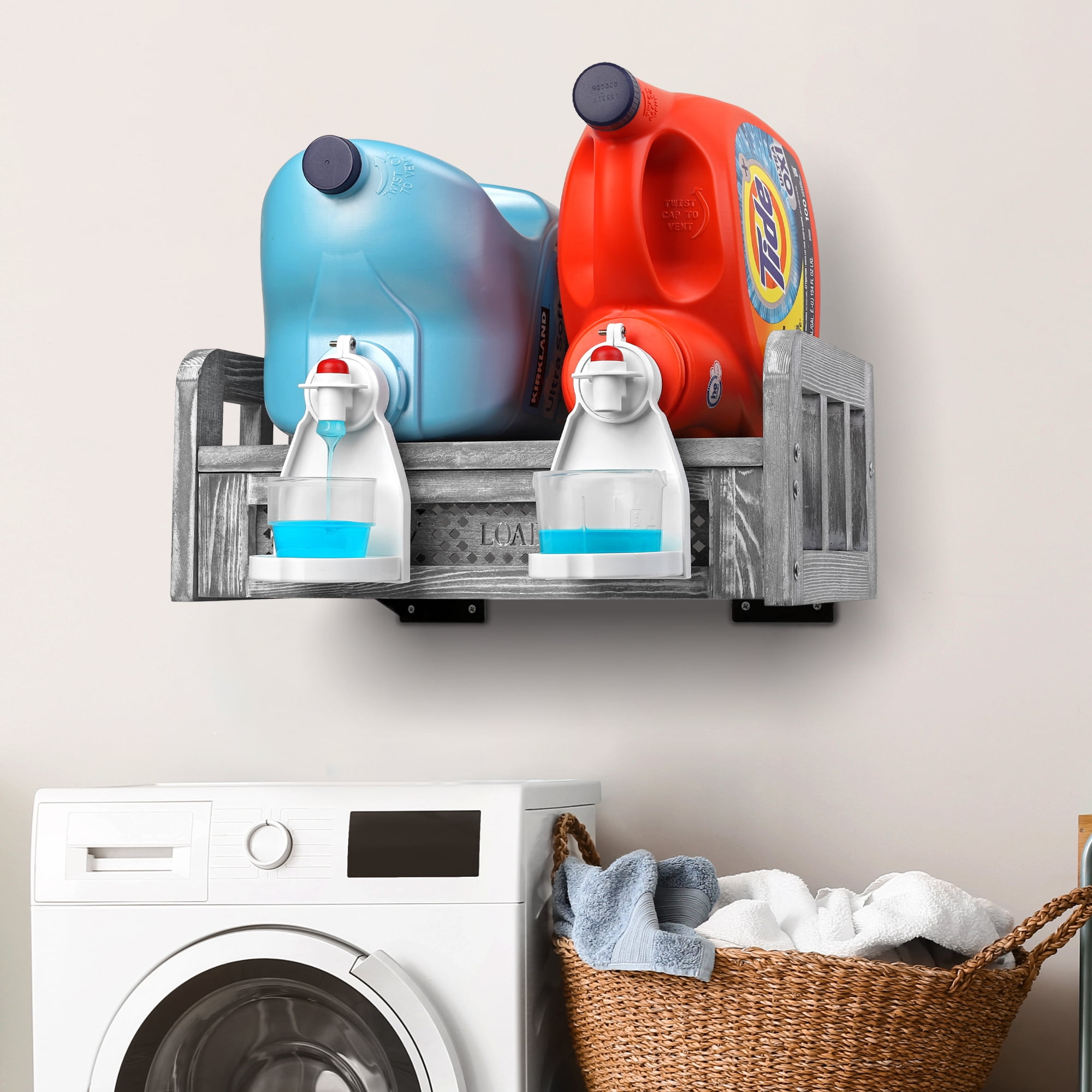 Bekitchen Wall Mounted Wood Laundry Detergent Holder Shelf, Farmhouse ...