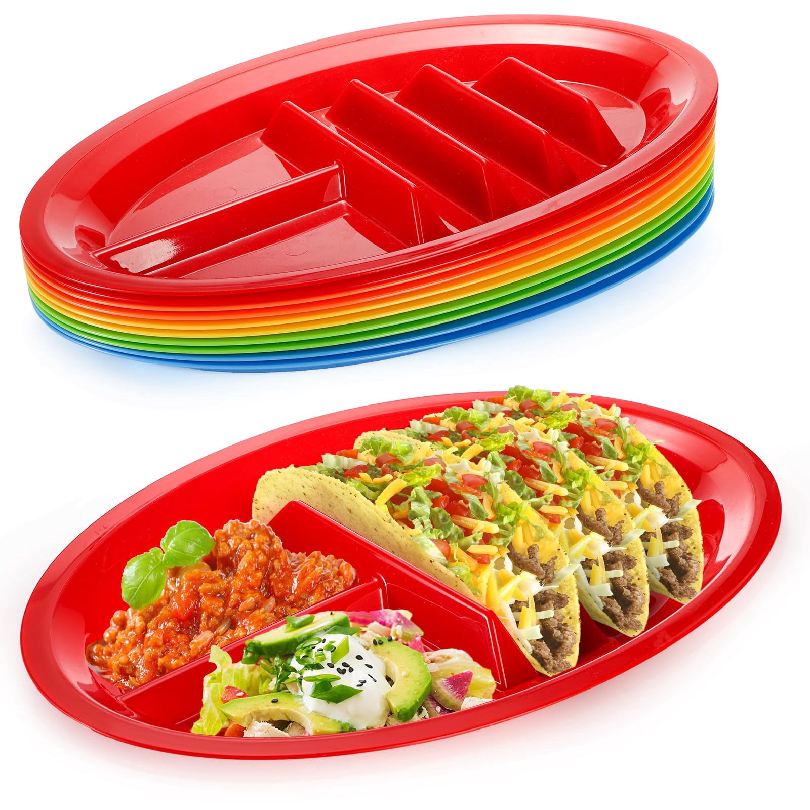 Bekith 10 Pack Plastic Taco Plates for Party, Large Taco Holder with 2 ...