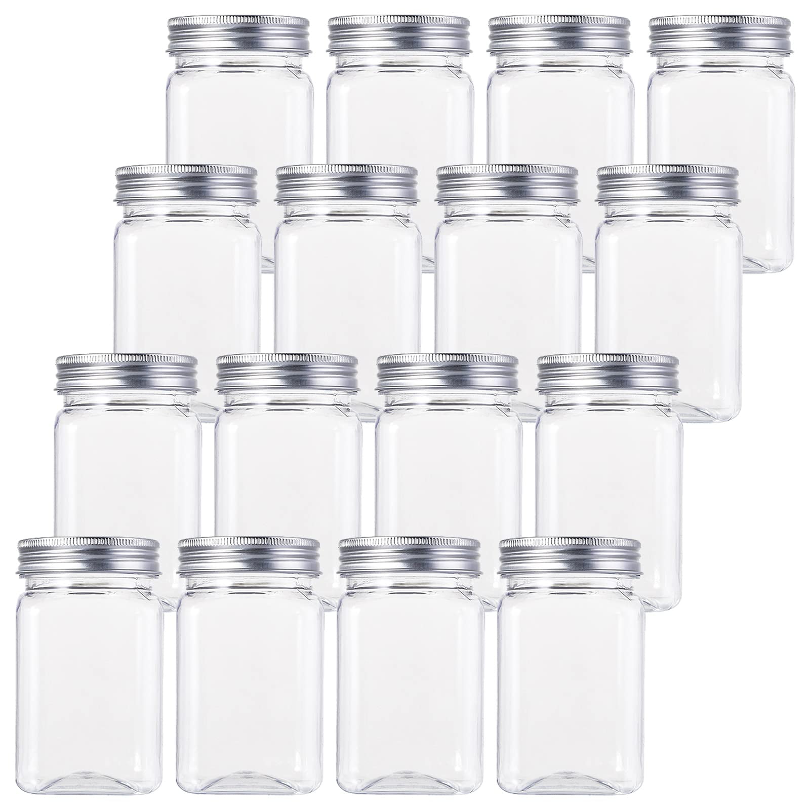 Bekith 12oz Clear Plastic Jars with Lids, Set of 16 Airtight Container ...