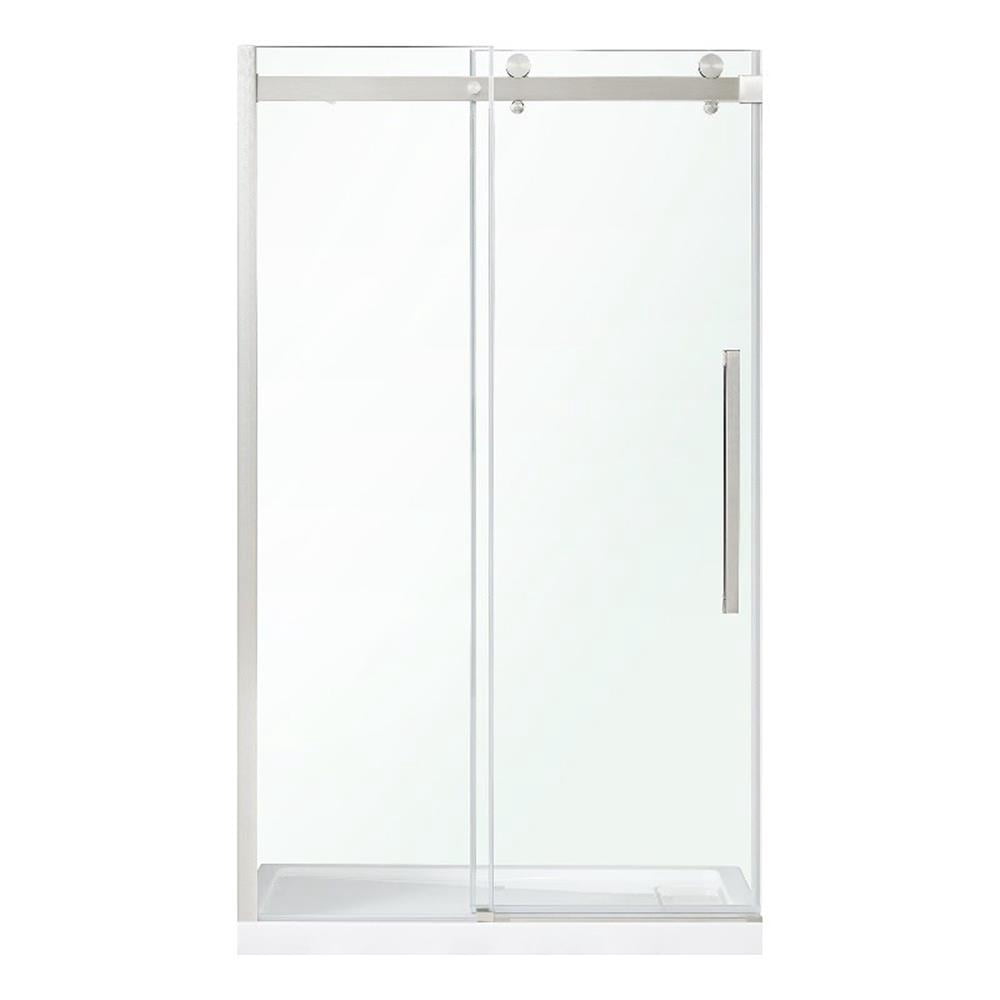 Bel Brushed Nickel Alcove Shower Kit Base and Door 36" x 48" x 81 in ...
