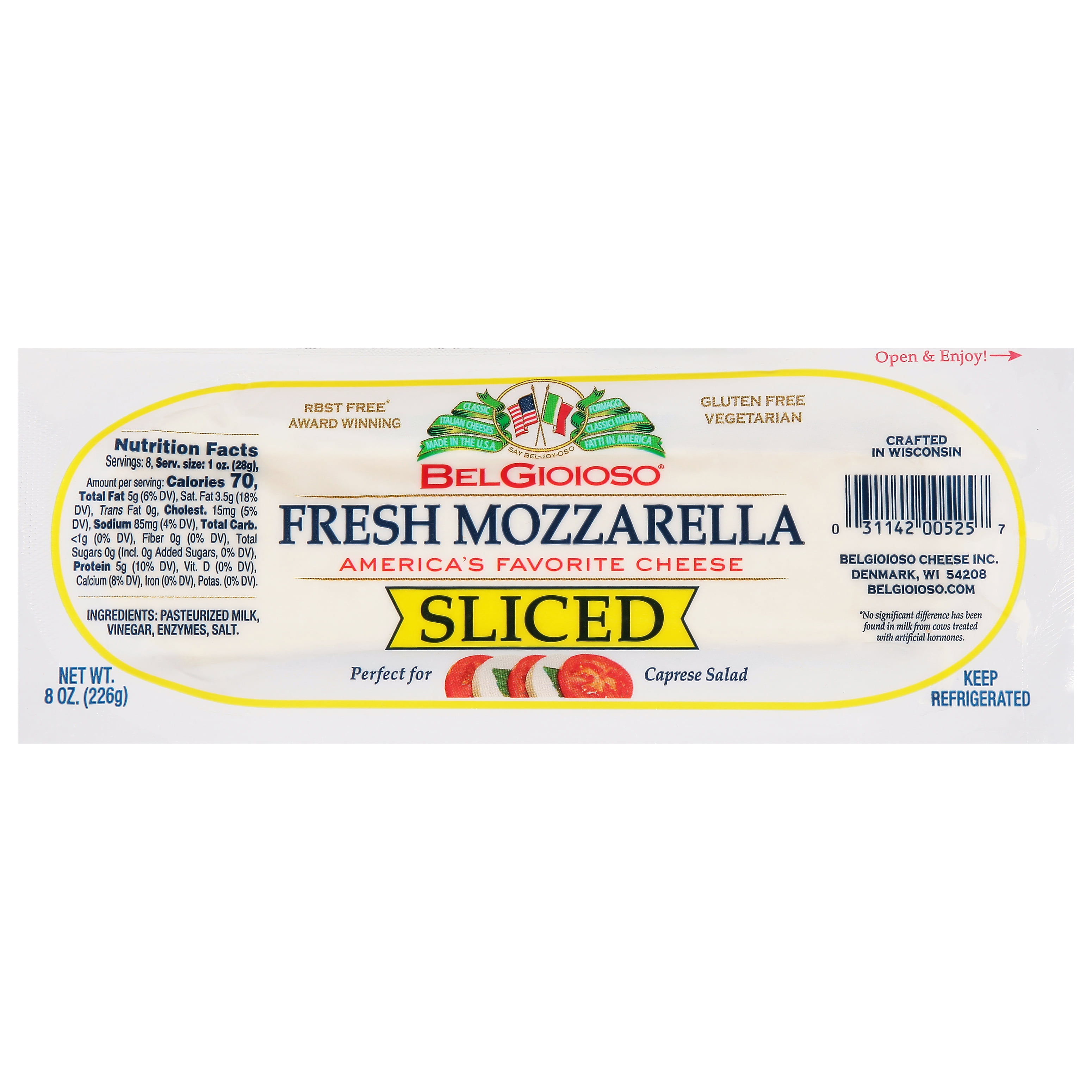 BelGioioso Fresh Mozzarella Sliced Log, 8 oz Refrigerated Plastic ...