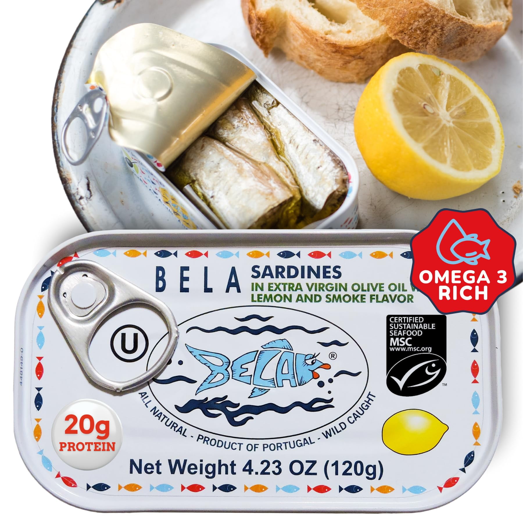 Bela Lightly Smoked Sardines in Organic NSD3 Lemon Flavored Extra Virgin Olive Oil - Walmart.com