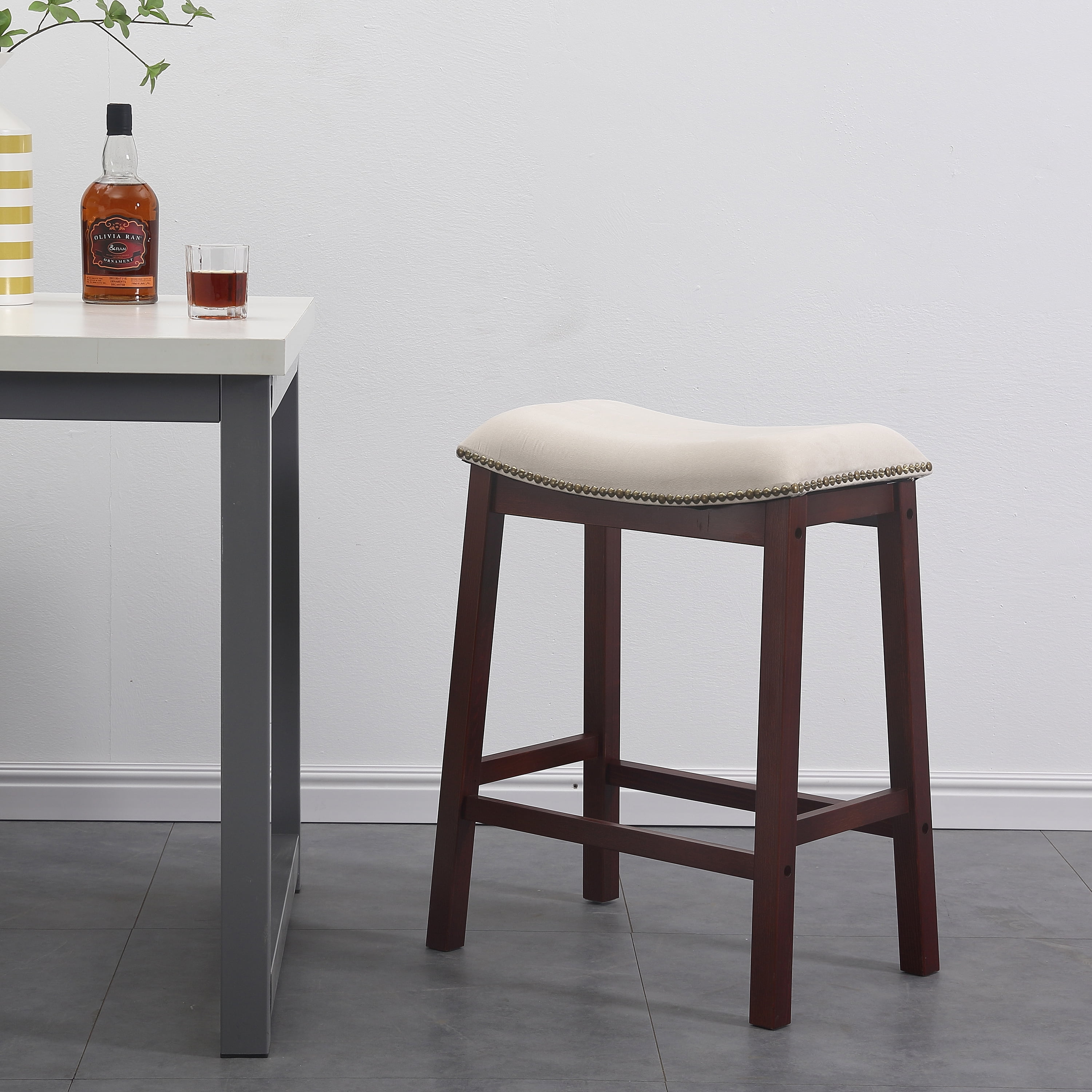 Bela Upholstered Saddle Stool, Espresso/Beige - Walmart.com