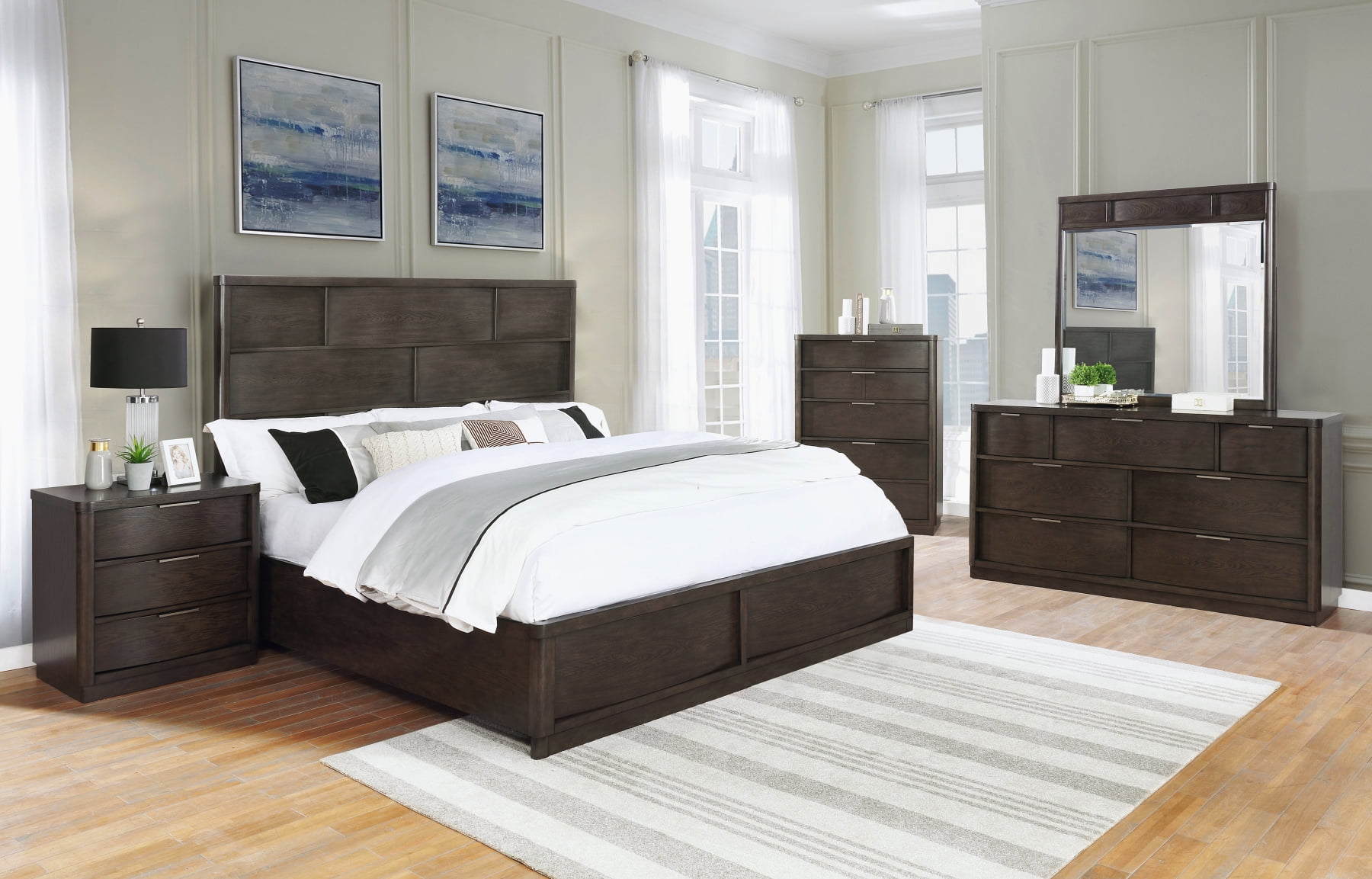 Belani Wood Panel Bed Set, Queen Bed, Dresser, Mirror, Nightstand, Chest, Espresso - Walmart.com