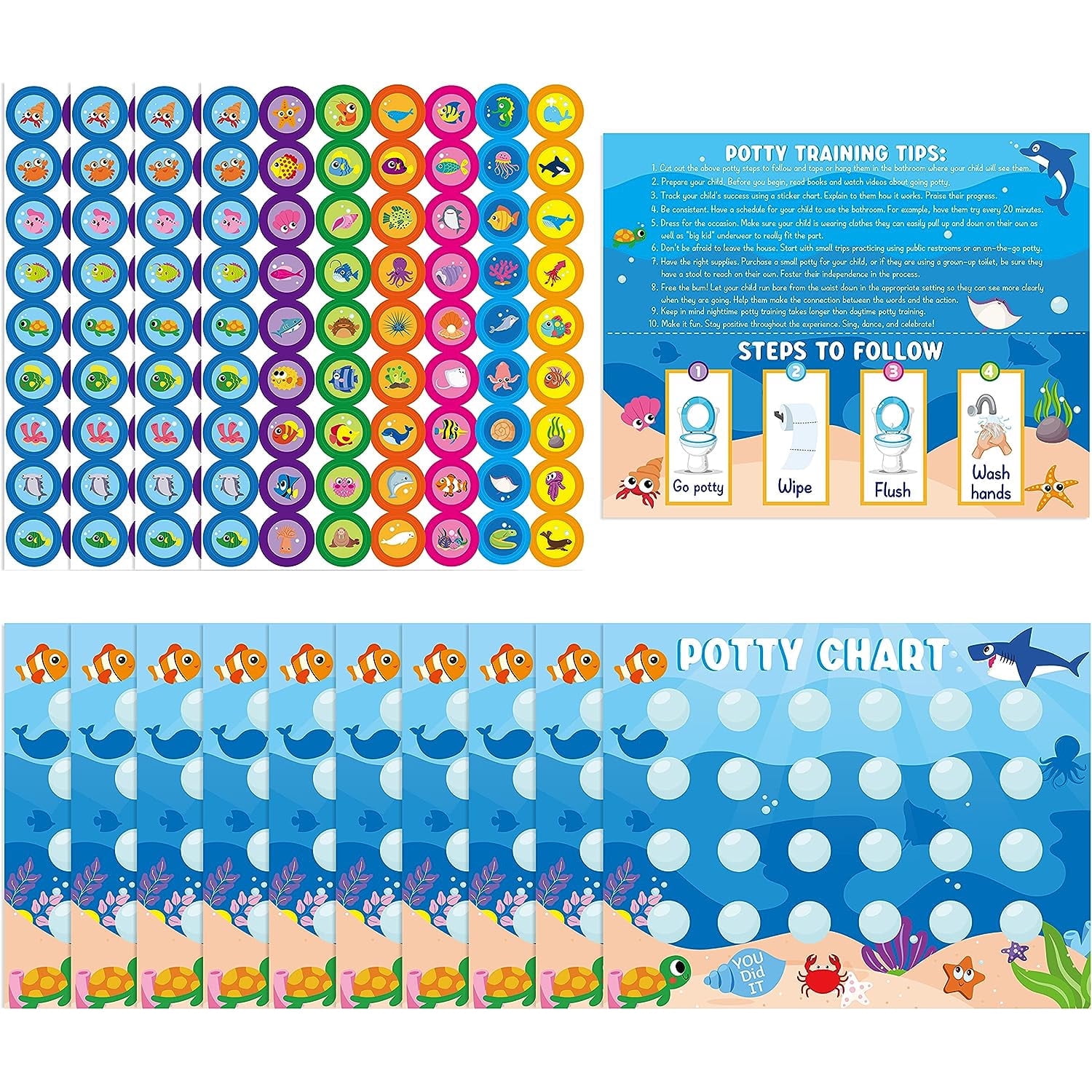 Belanttega 15Pcs Ocean Animals Potty Training Chart for Toddlers ...