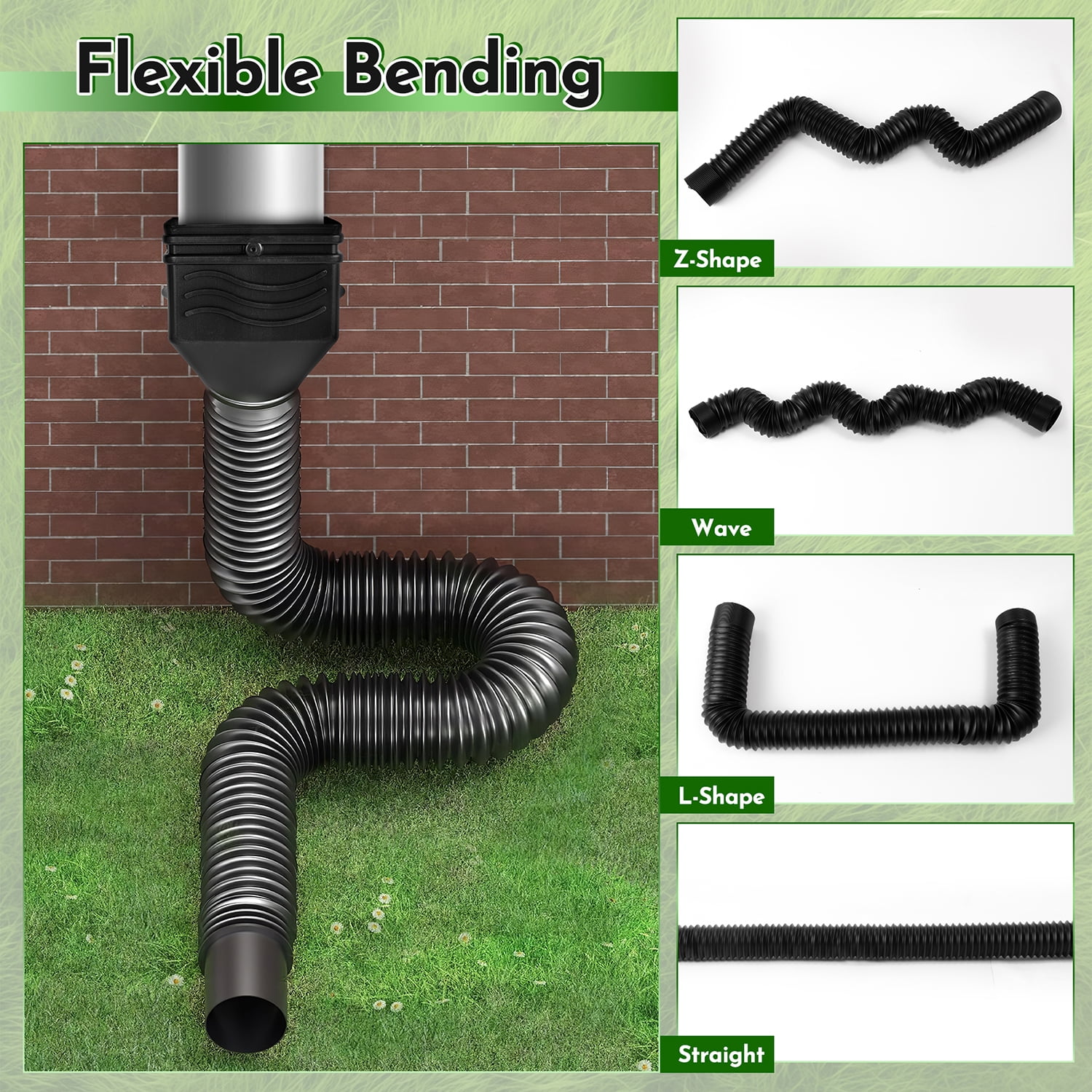 Belanttega 2-Pack Black Adjustable Rain Gutter Extension Pipes Outdoor ...