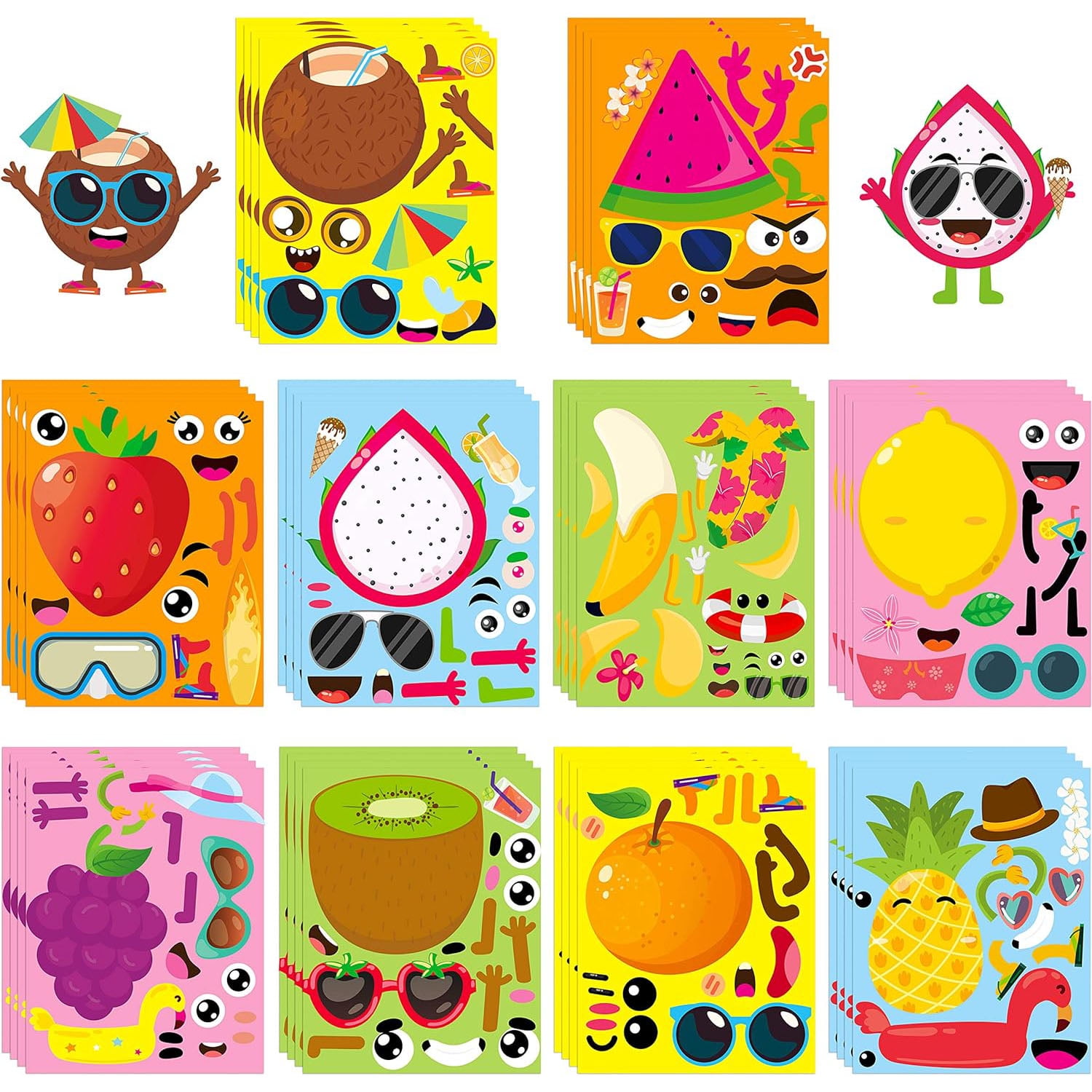 Belanttega 40 Sheet Fruit Face Stickers Fun Colorful Make Your Own ...