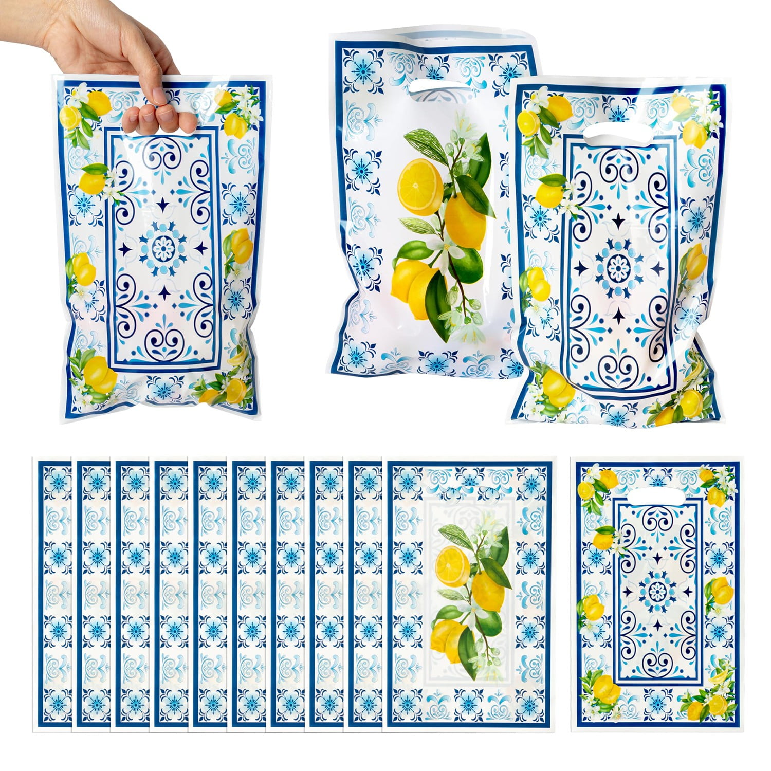Belanttega 50Pcs Capri Lemon Party Favor Bag Blue Tiles Yellow Lemon ...