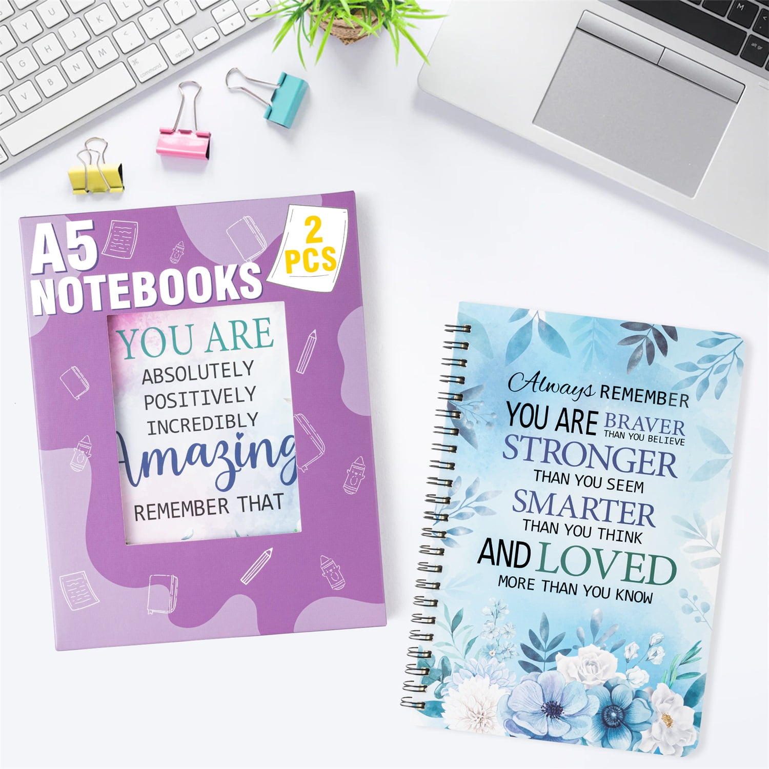 Belanttega Blue Watercolor Flower A5 Notebook 2-Piece Set Inspirational ...