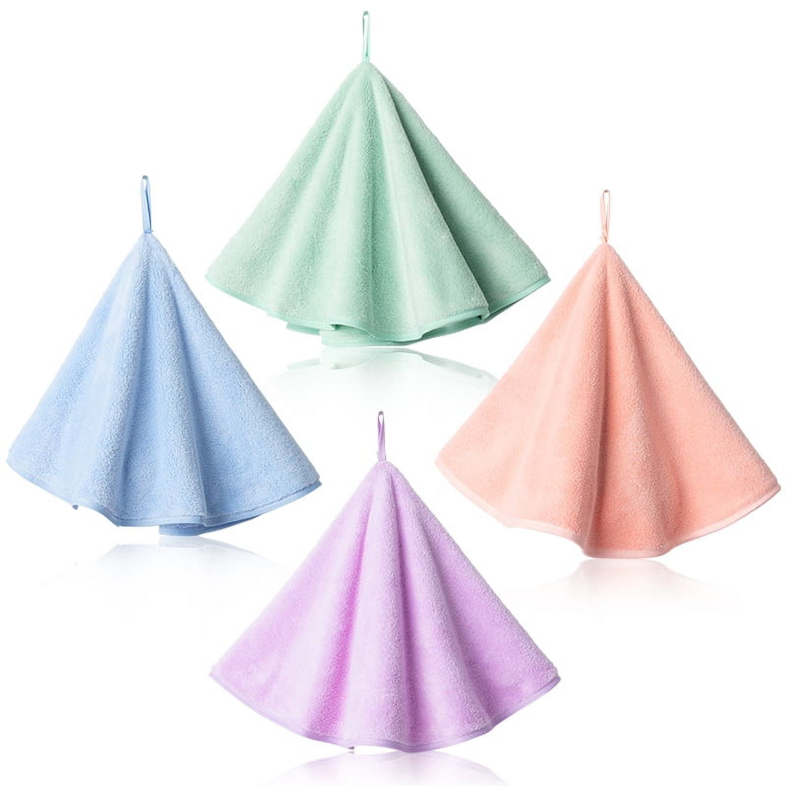 Belanttega Coral Fleece Round Hand Towels Set of 4 with Hanging Loop ...