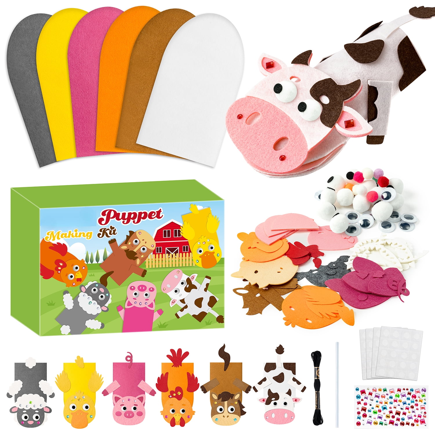 Belanttega Farm Animals Puppet Making Kit Cow Horse Duck Cocks Pig ...
