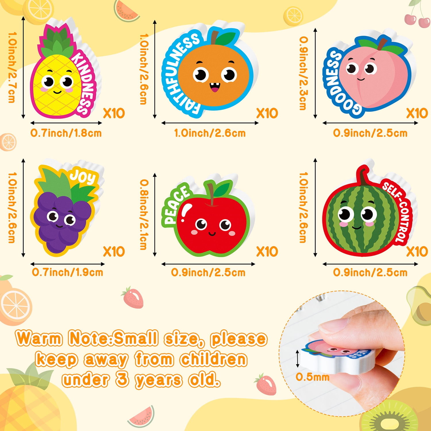 Belanttega Fruit Cartoon Eraser 60 Piece Set - Creative Stationery Set ...